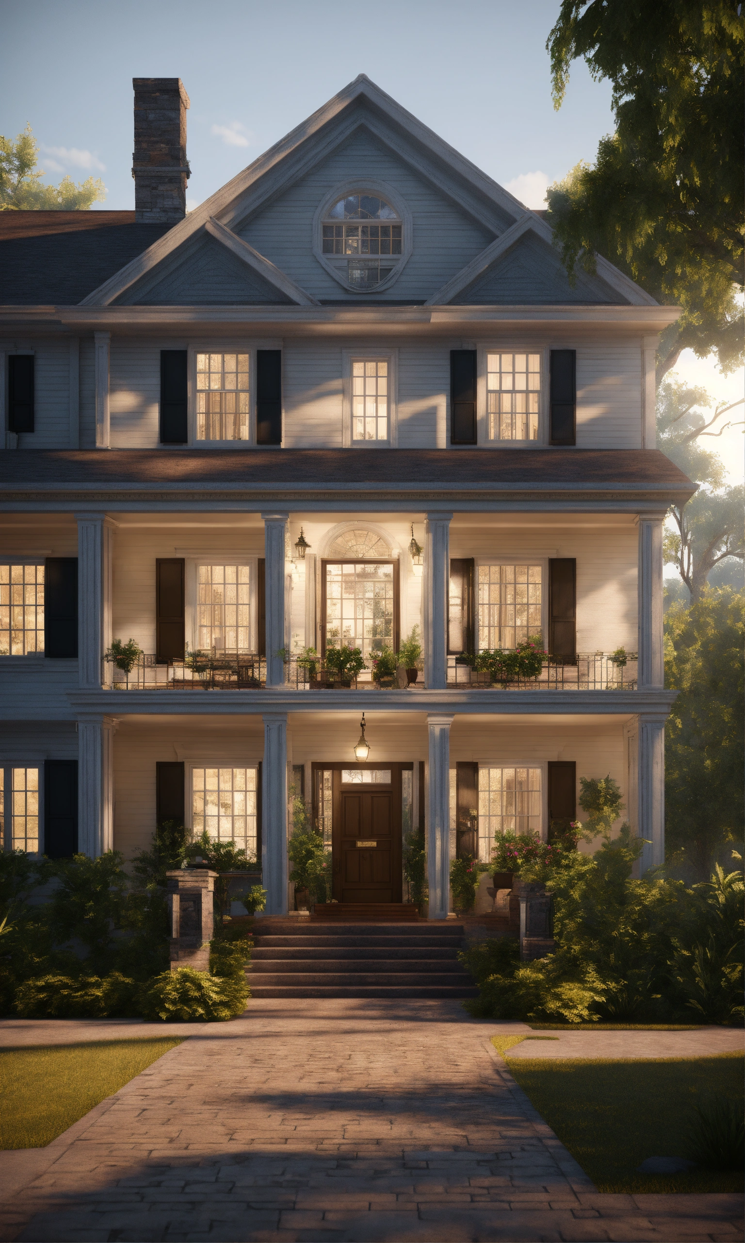 Lexica - Center entry colonial revival, unreal engine render, 8k