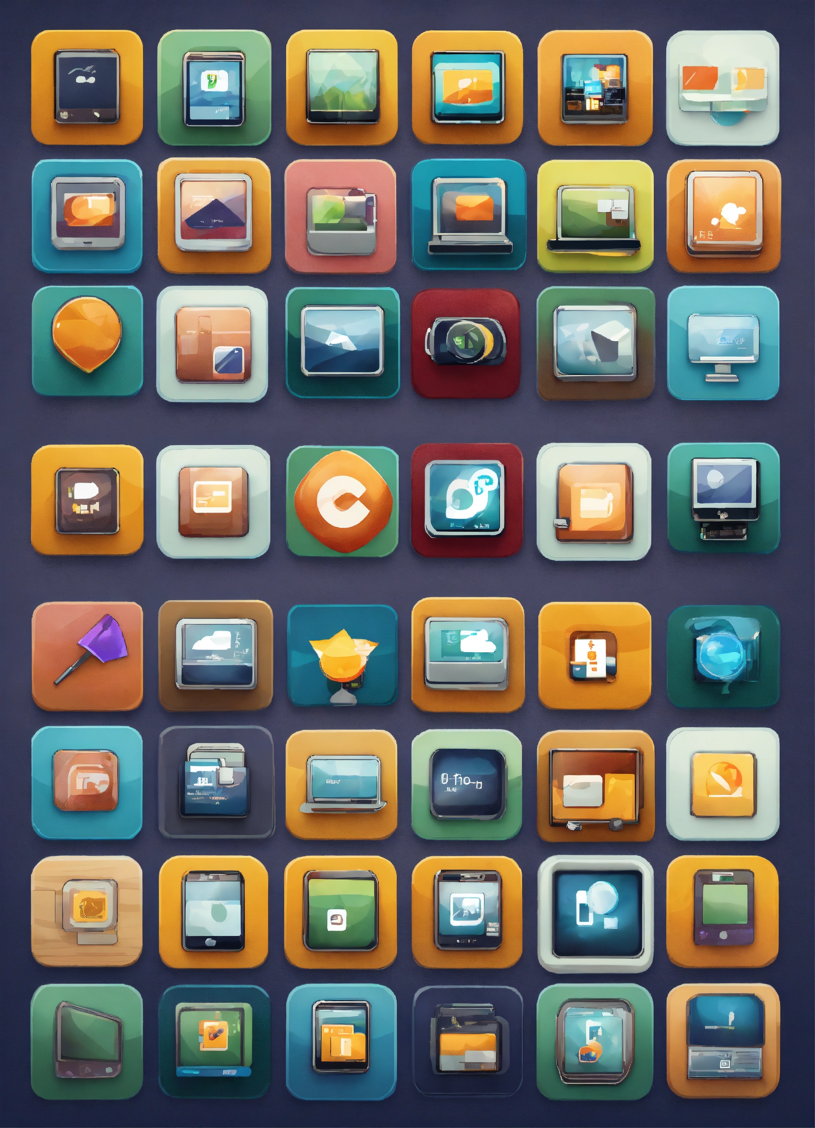 Lexica - Mobile app icons pile, stack, 2d, illustration,