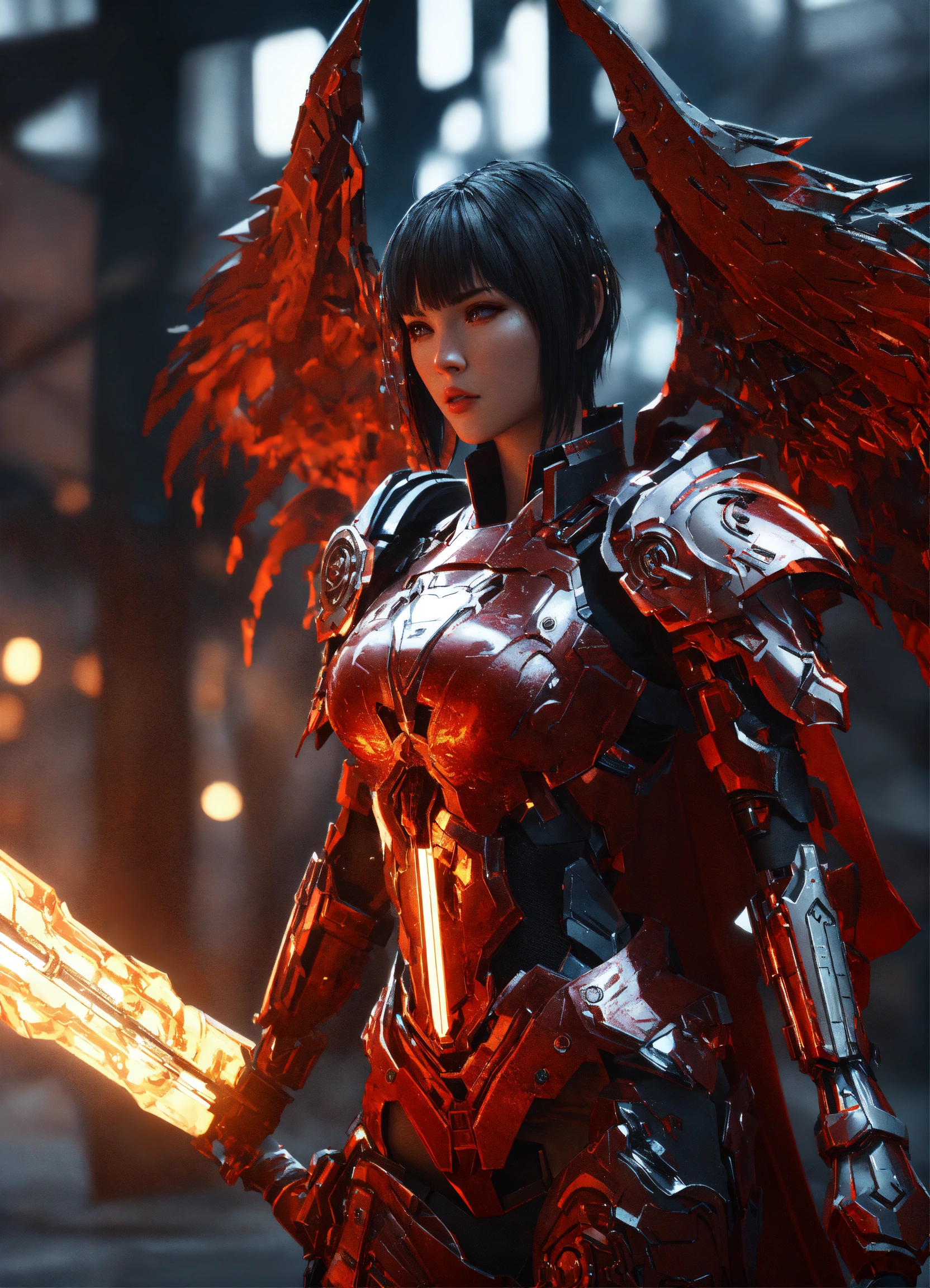 Lexica - Beautiful girl demon, black and red, glass silver wings ...