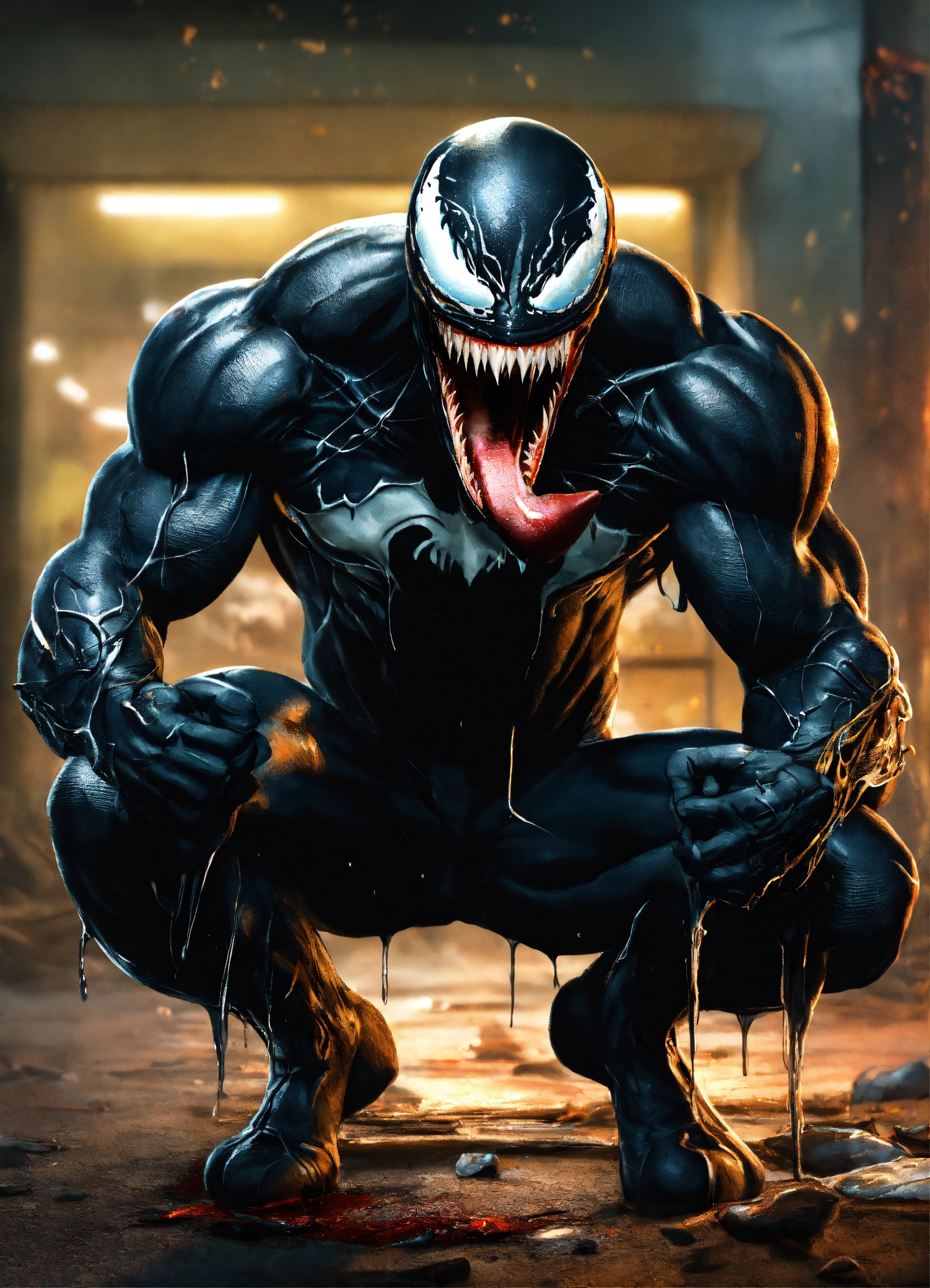 Lexica - Image Ultra-realistic of Venom on his knees, covering his ears ...