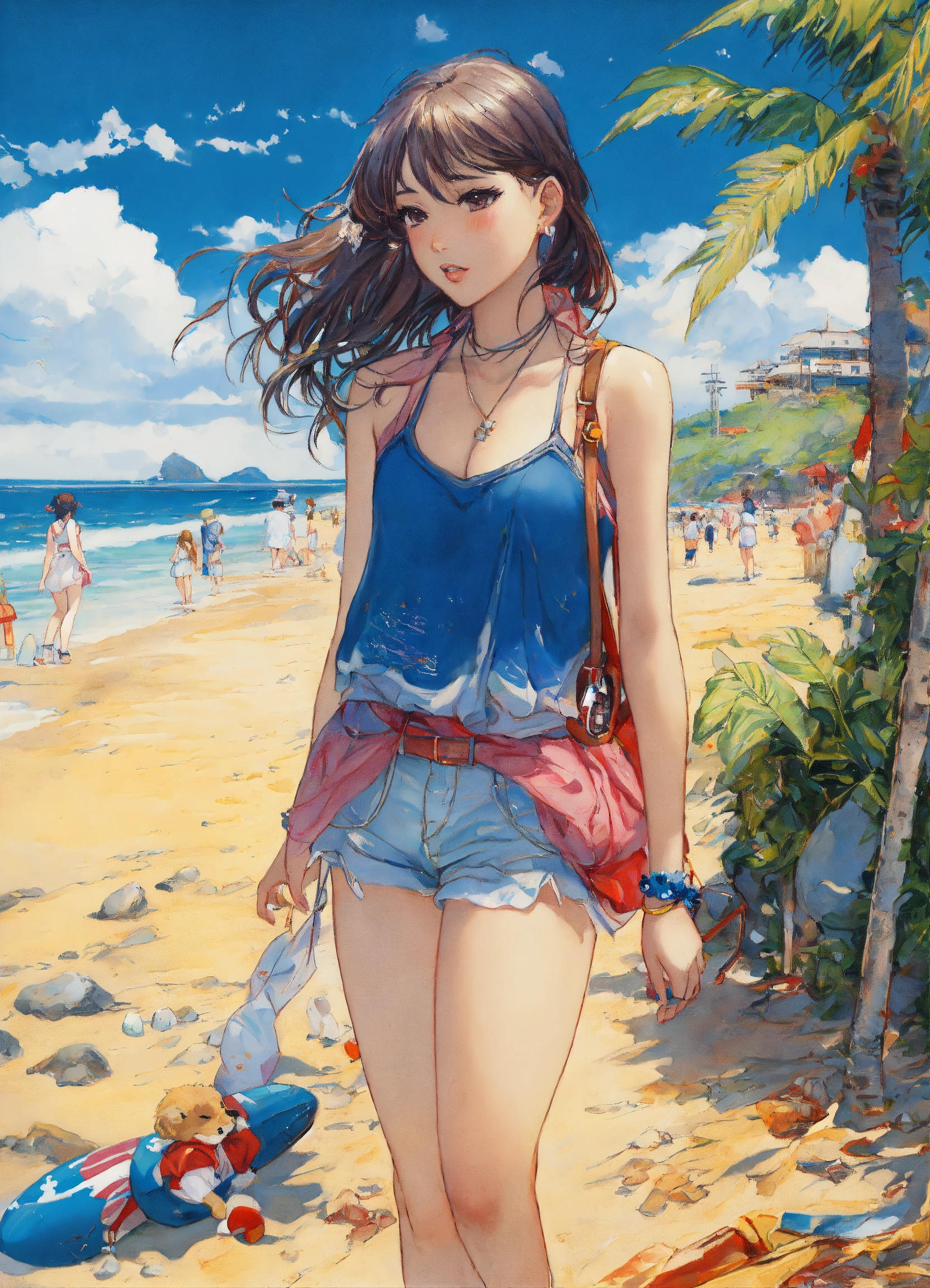 Lexica - A girl at the beach, a detailed painting by Hirohiko Araki, featured on pixiv ...