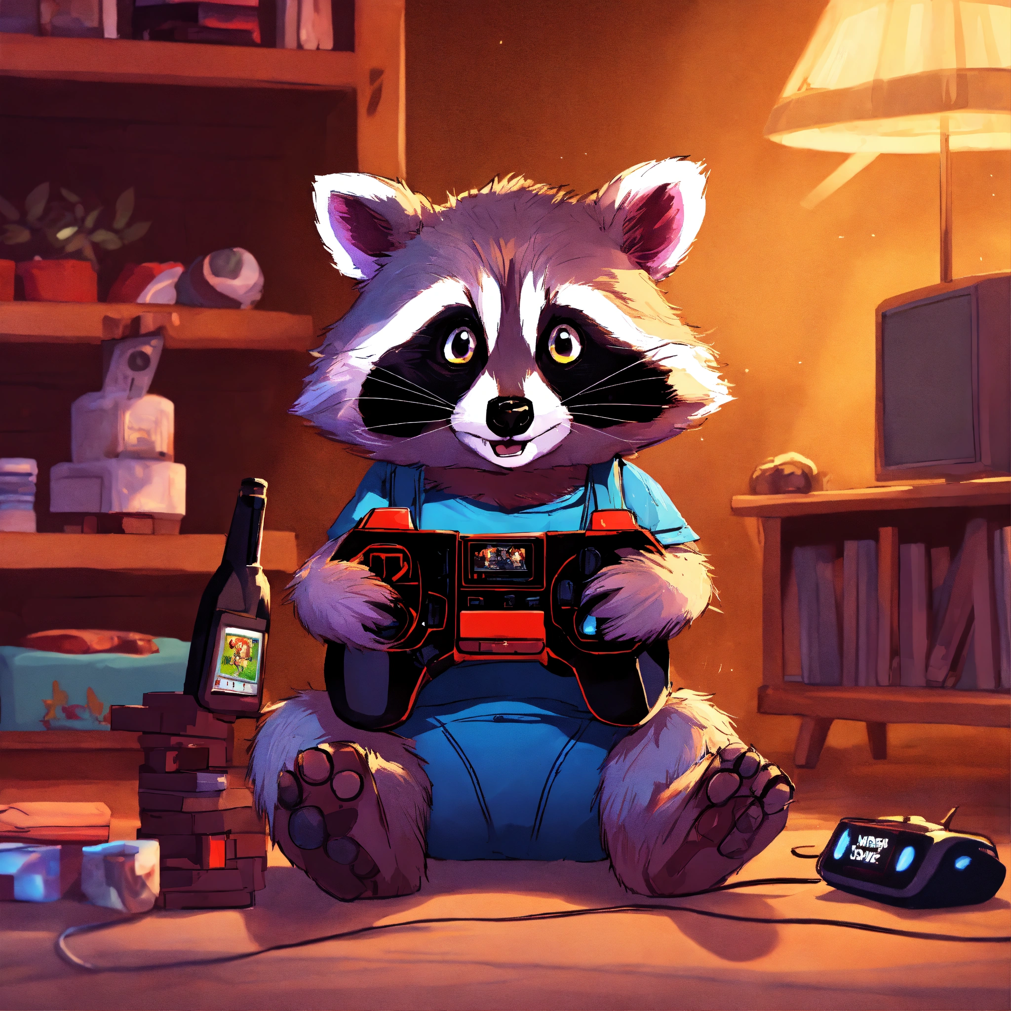 Lexica - A cute but angry Raccoon playing video games and shouting