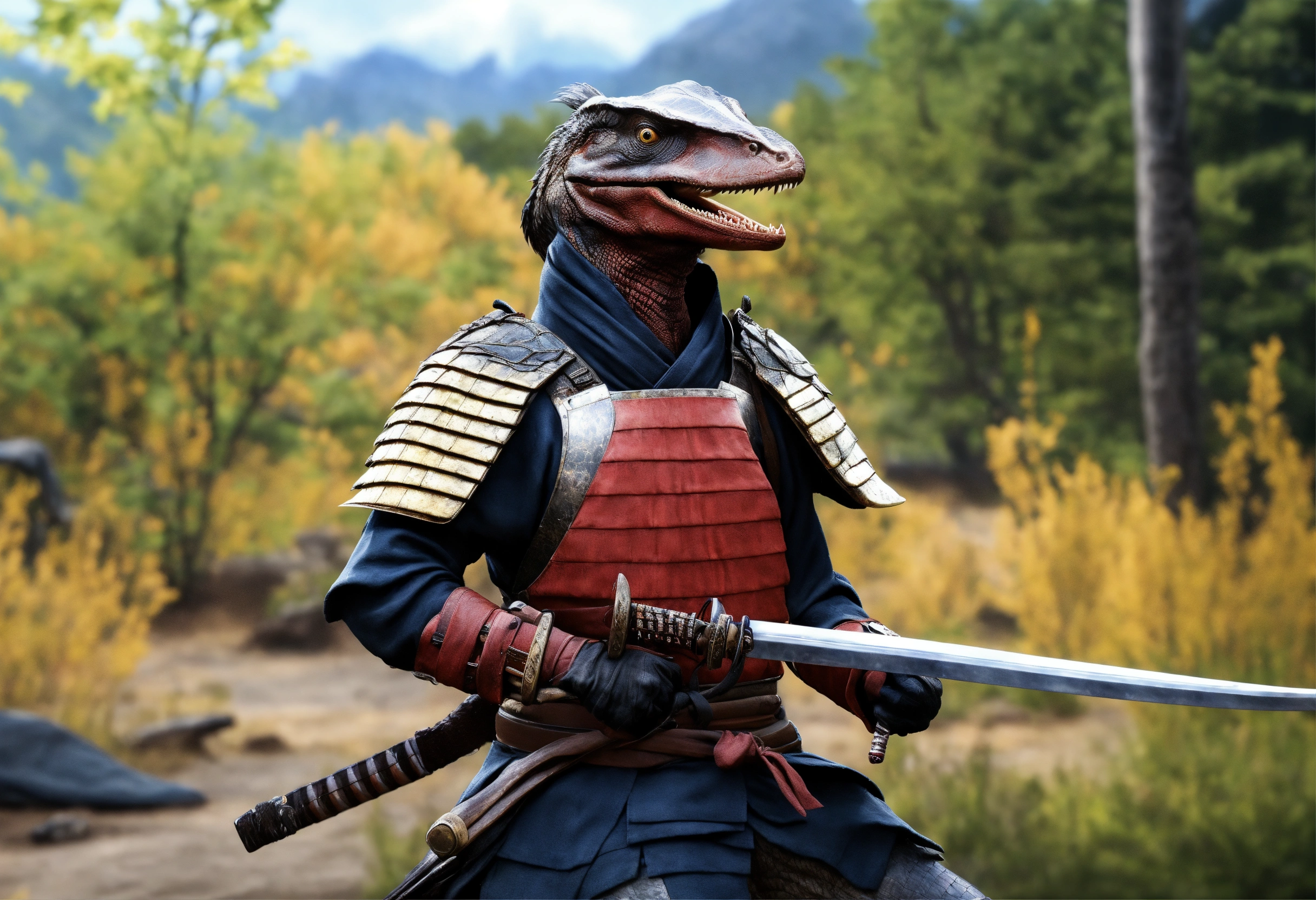 Lexica - Velociraptor samurai. battlefield. hyper realistic.