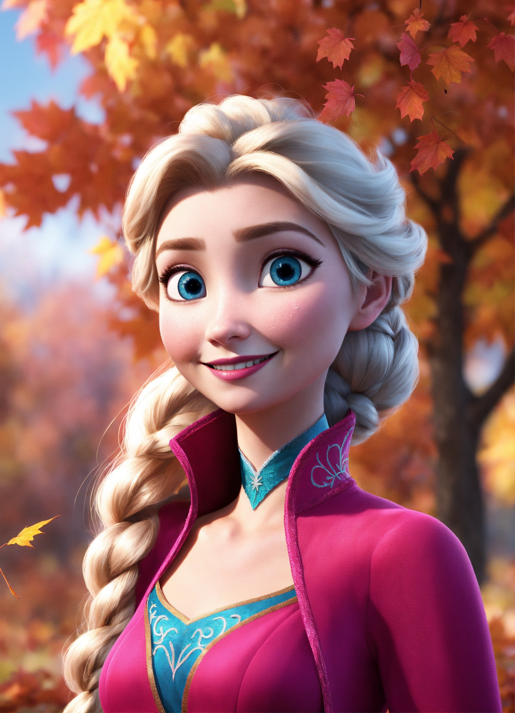 Lexica - Elsa from frozen in a pink dress meets fall leaf character ...