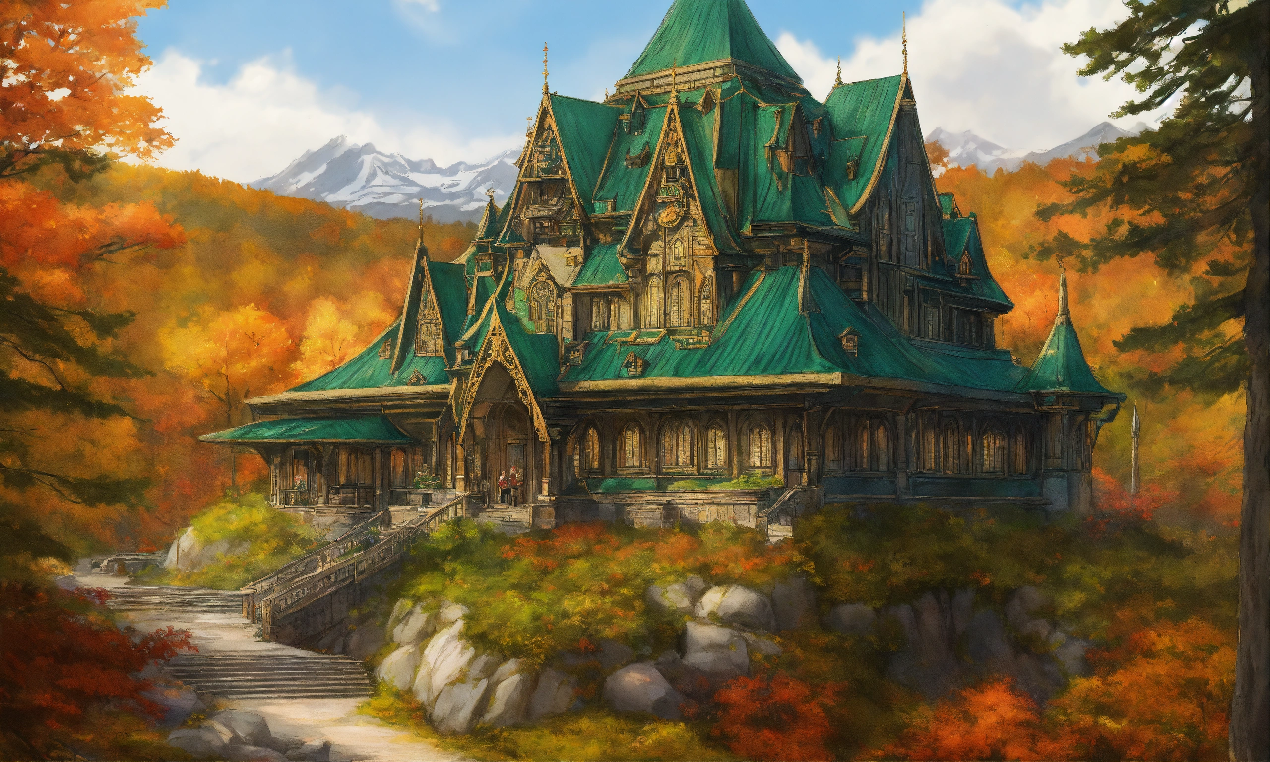 Lexica - Drawing of the full image of a high elf sci fi palace with a ...