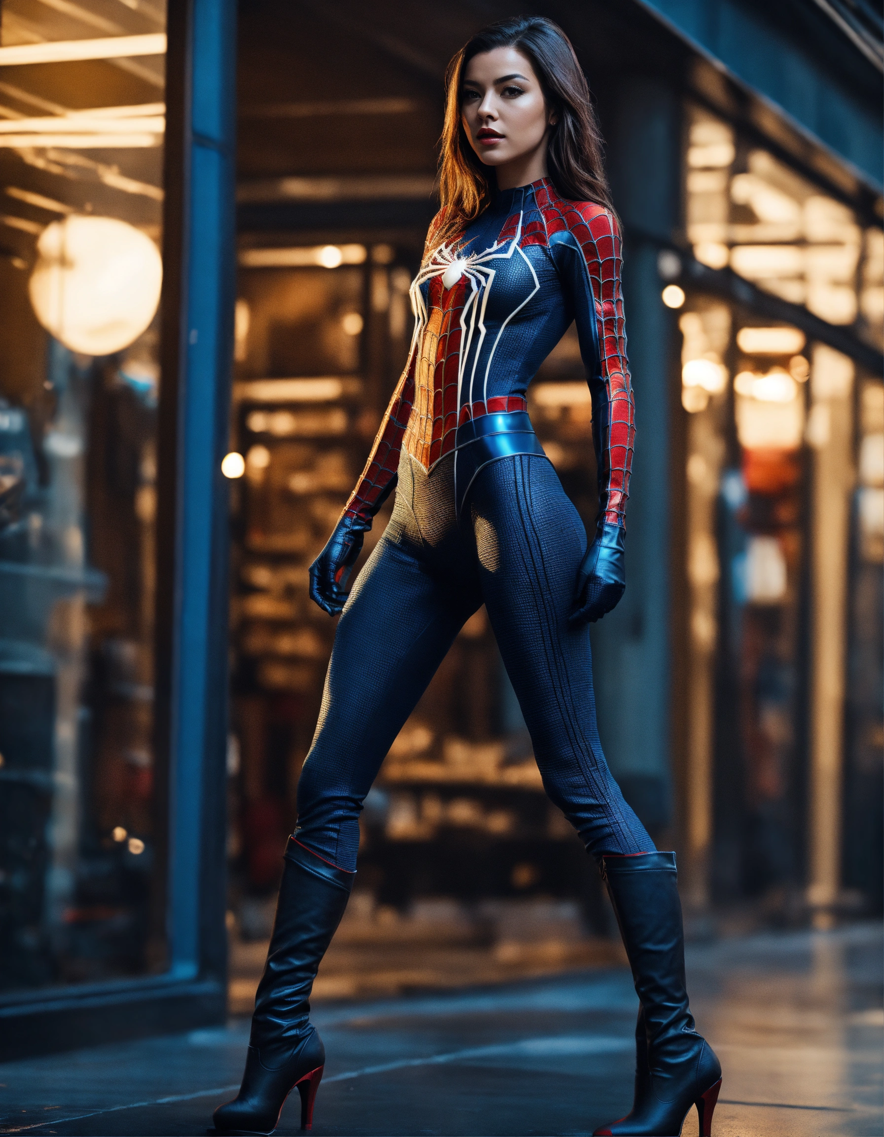 Lexica - Full body shot of beautiful spidergirl woman, showing skin on ...