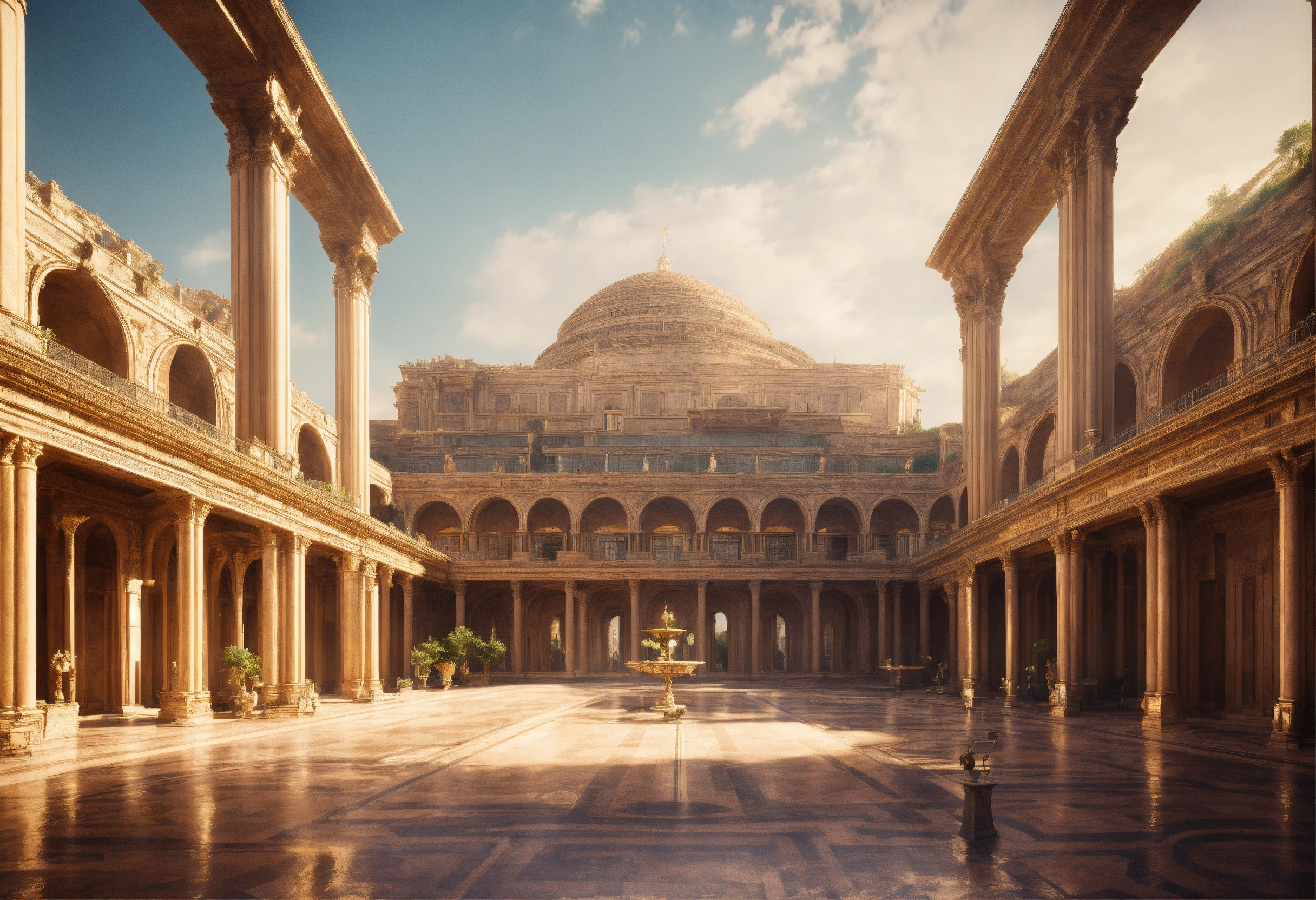 Lexica - Gigantic futuristic palace courtyard inspired by the roman ...