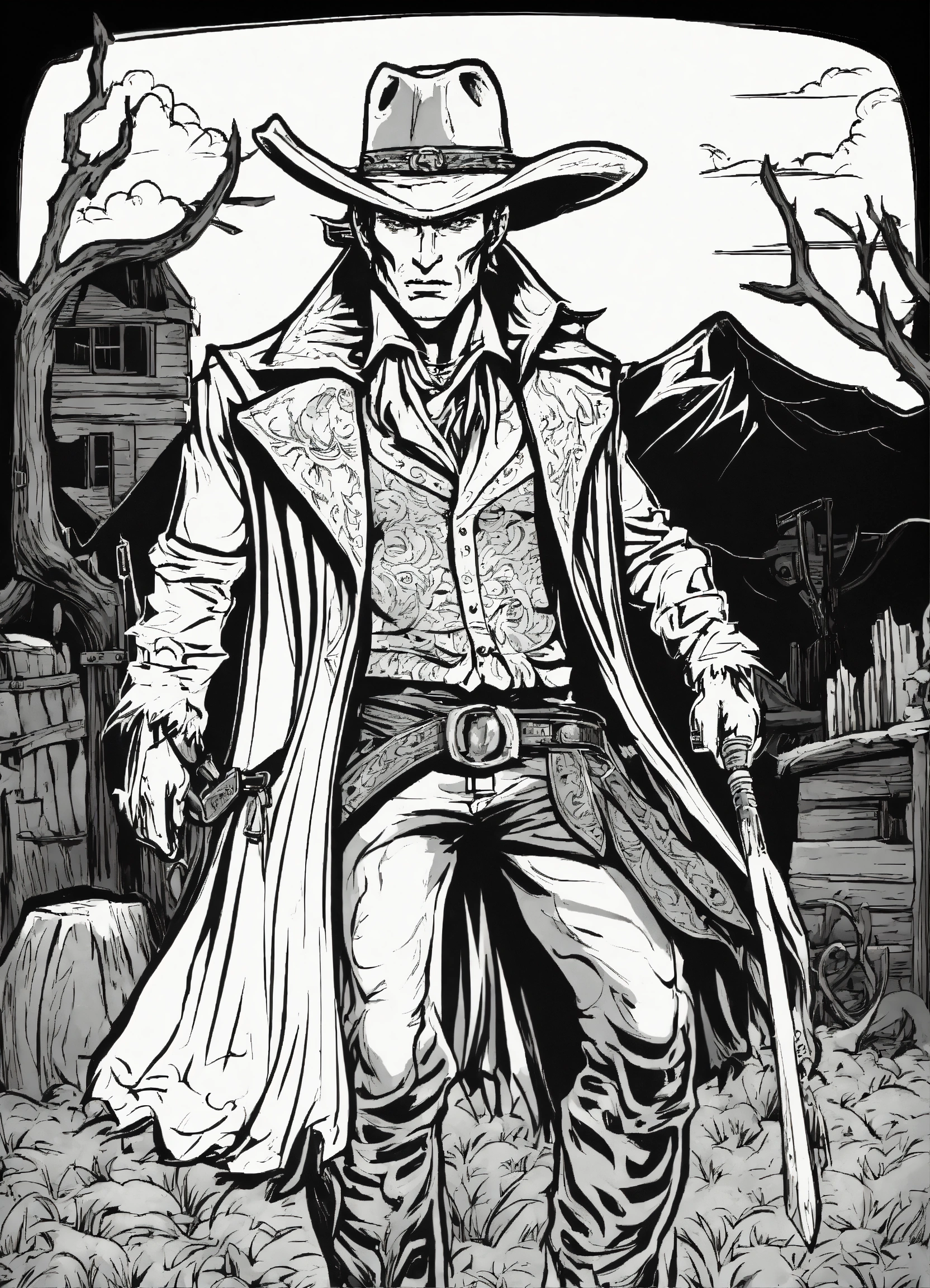 Lexica - Vampire cowboy wild west, cartoon line art