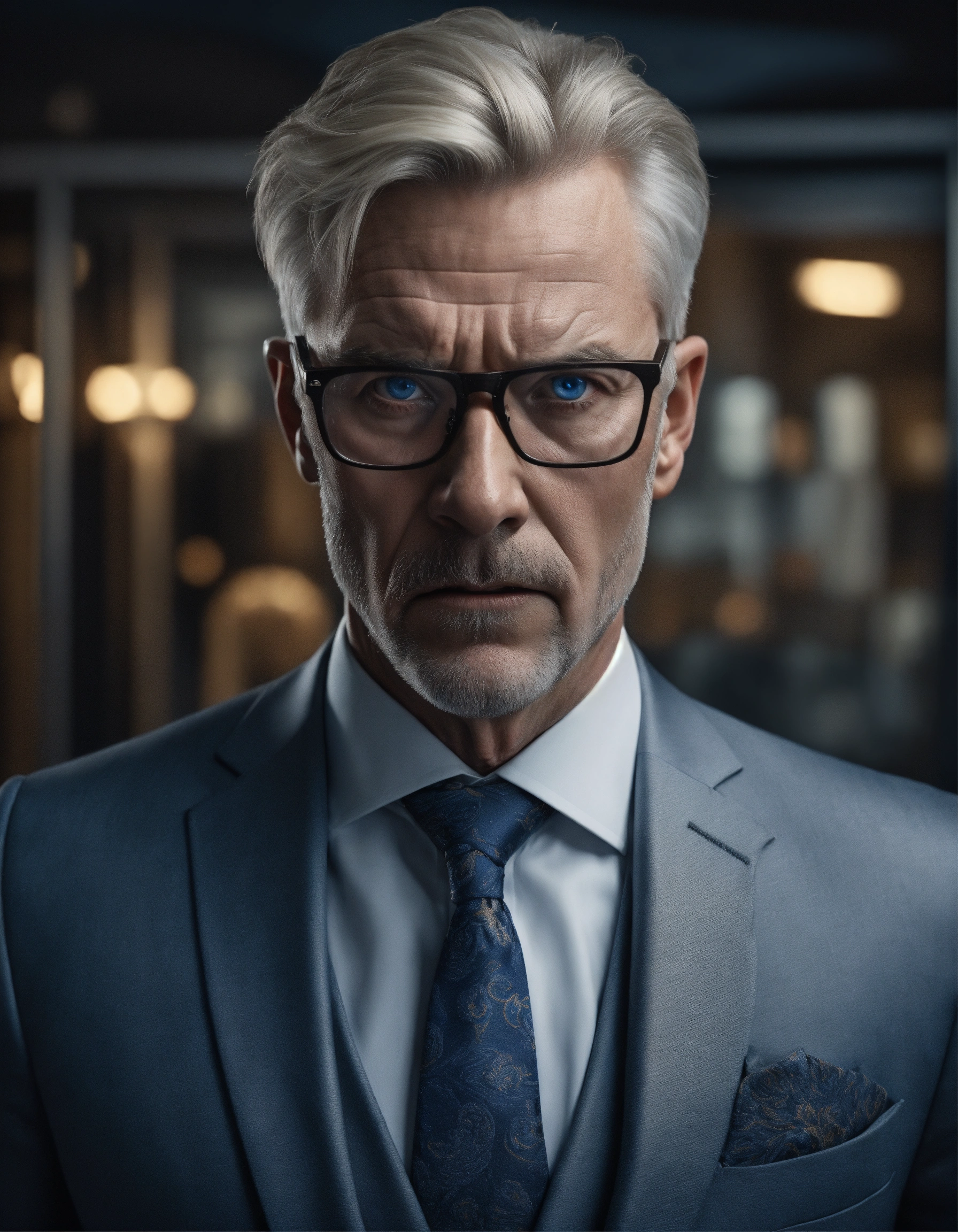 Lexica - A realistic photo of scary 50 years old man with deep blue ...