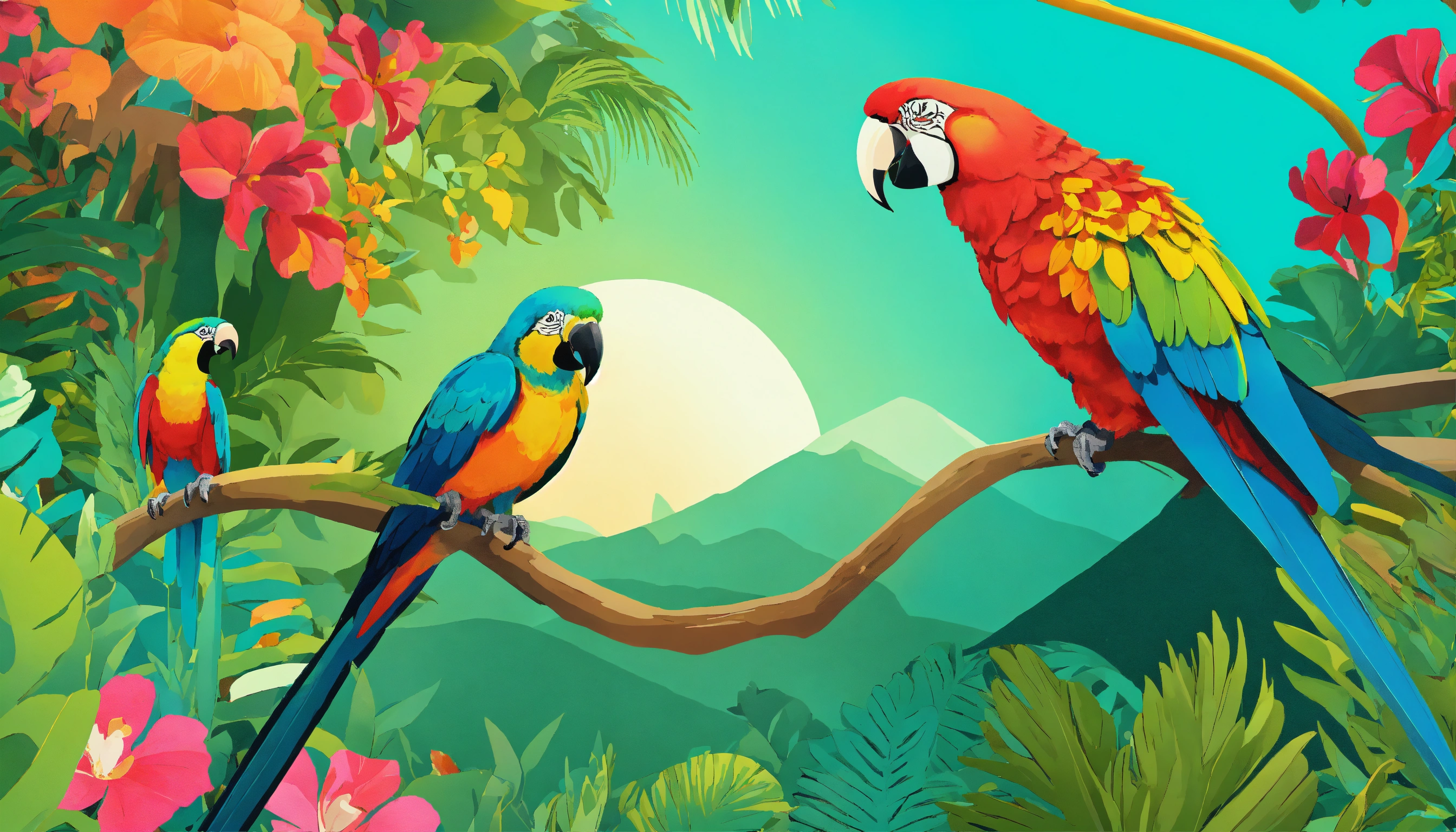 Lexica - Opal stone color tropical forest with parrots illustration art ...