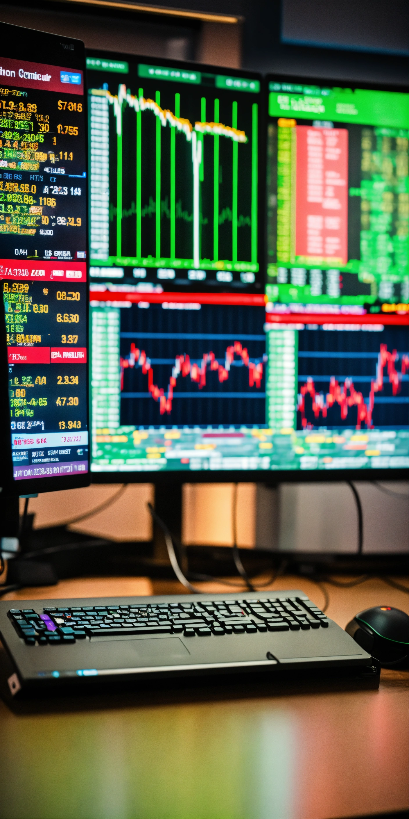Lexica - A computer on a desk that displays the price movements of the ...
