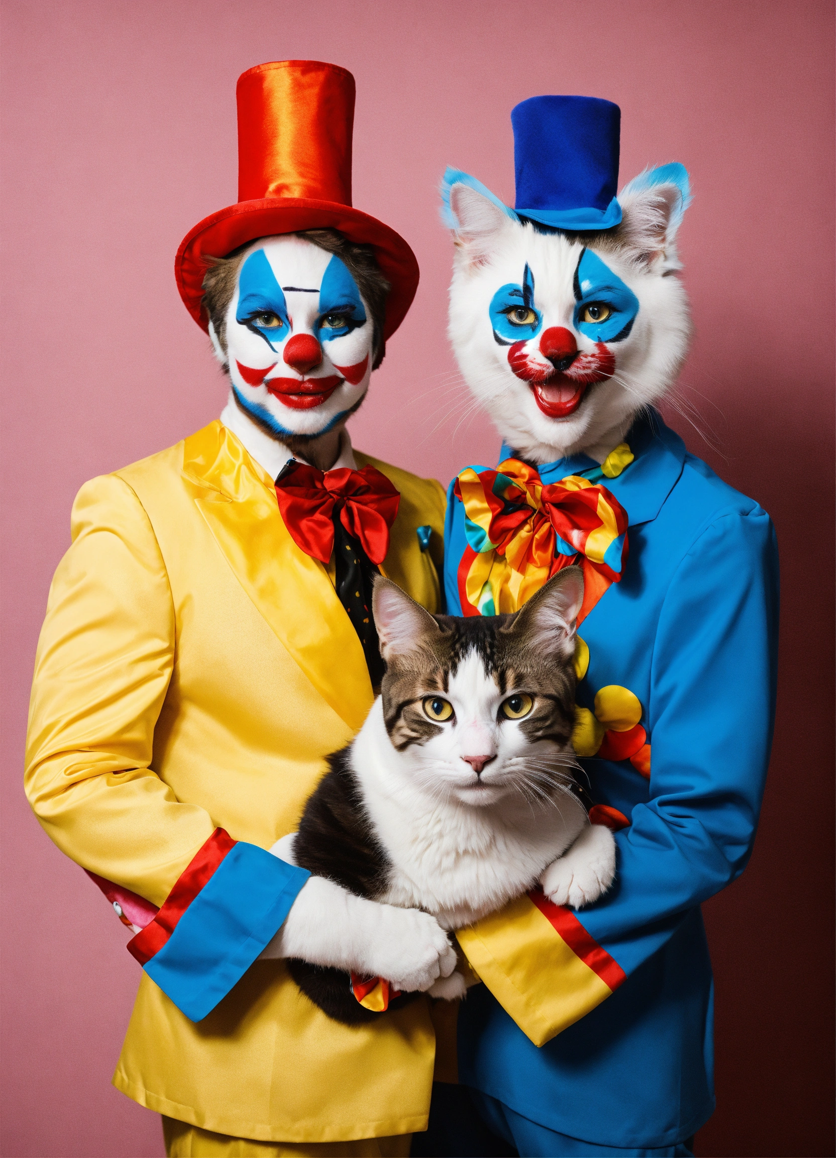 Lexica - Cats dressed as clowns cosplay, wacky, funny. face paint