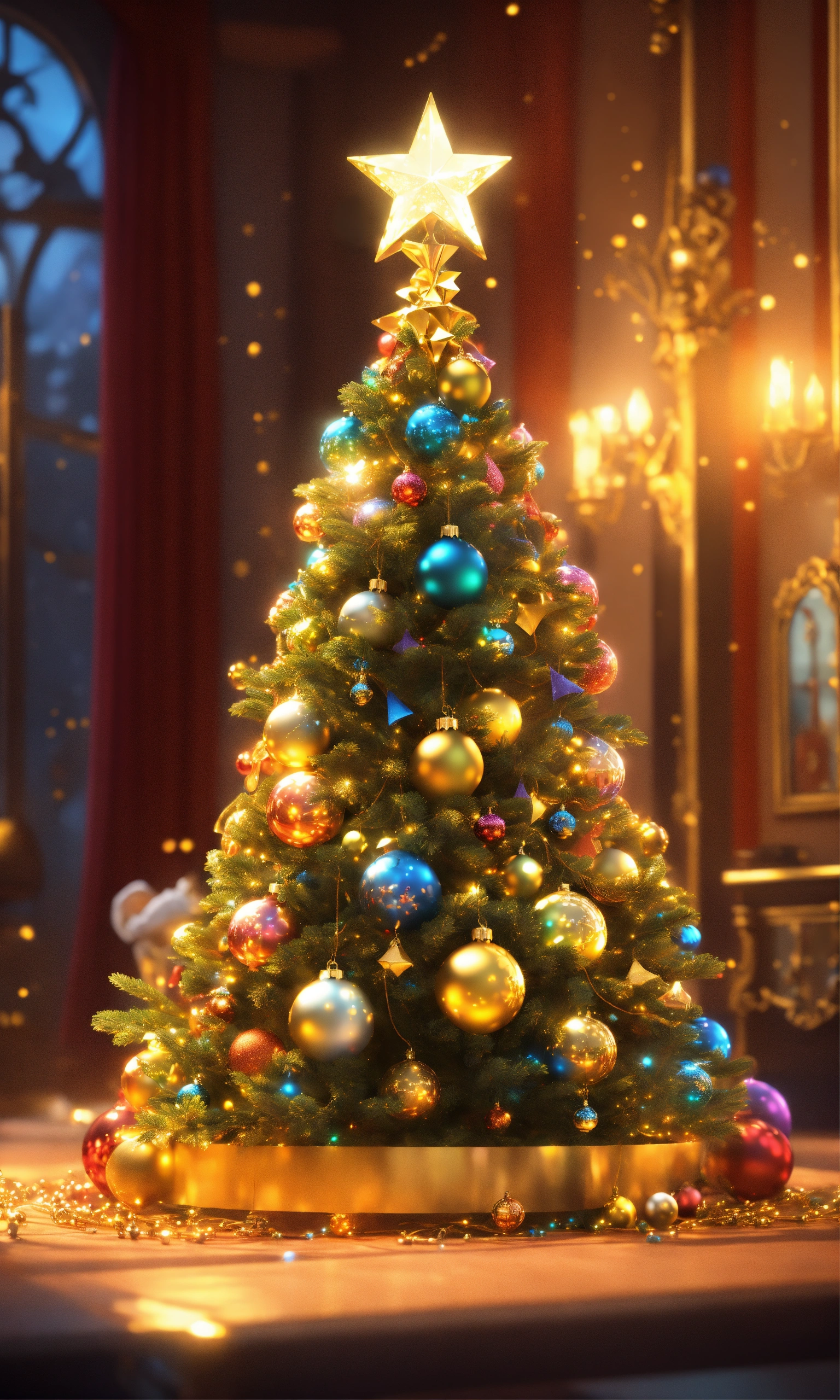 Lexica - Golden christmas tree, Disney style, game art, magical ...