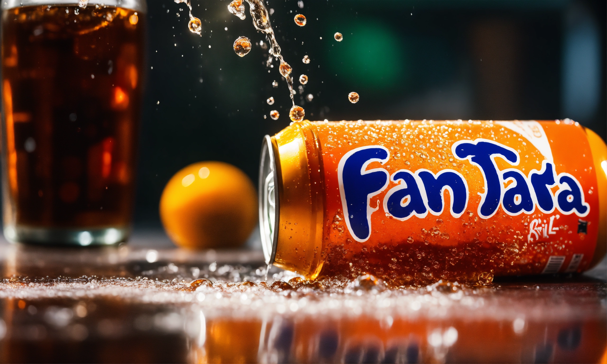 Lexica - Golden rule commercial shot, a cold wet orange can of Fanta ...