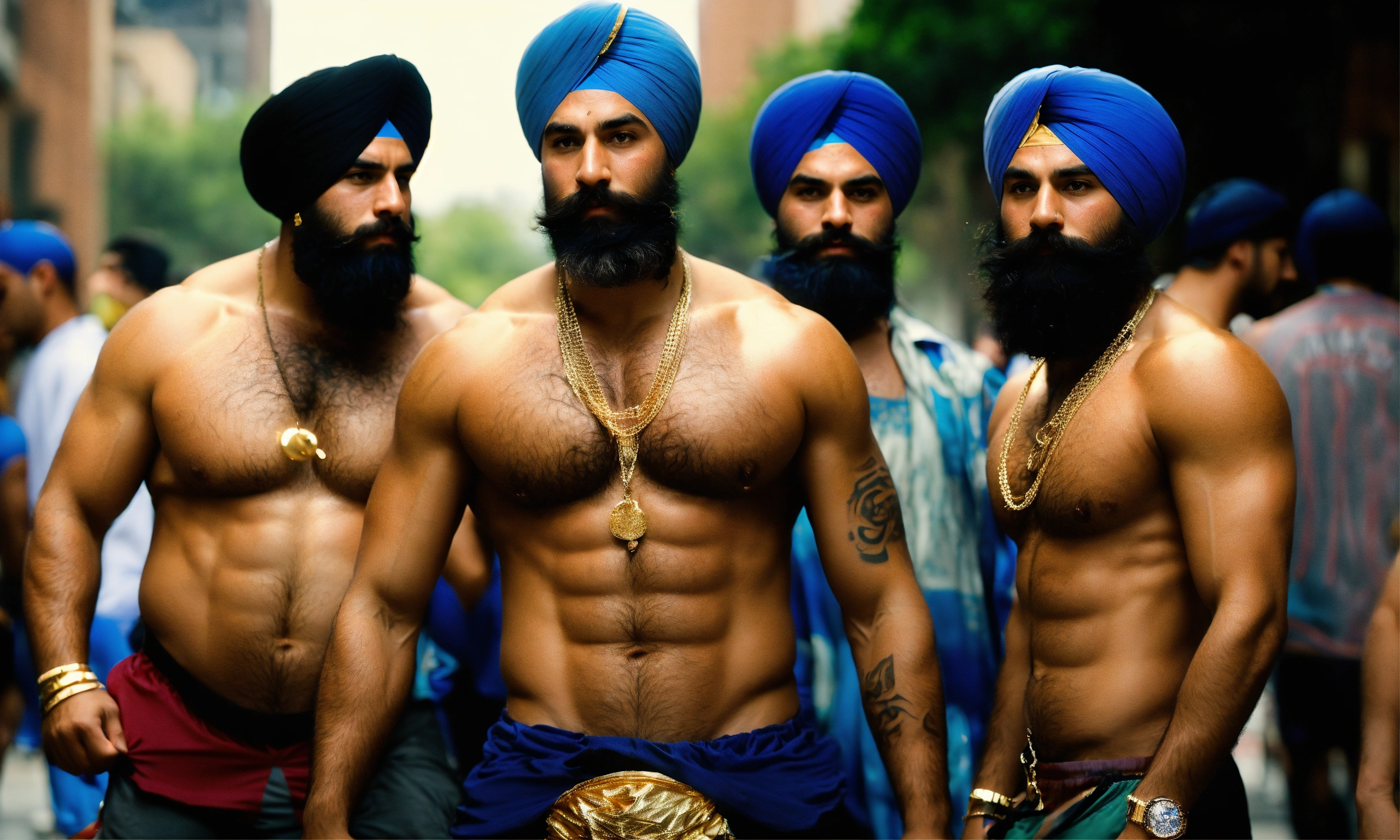 Lexica - A high fashion photo,group of burly hairy manly sikh men ...