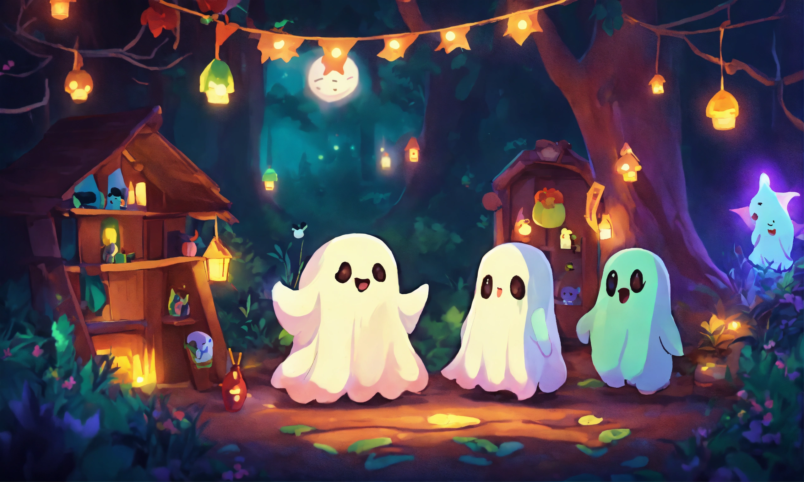 Lexica - A cute ghosts party adorned with various lights and music, the ...