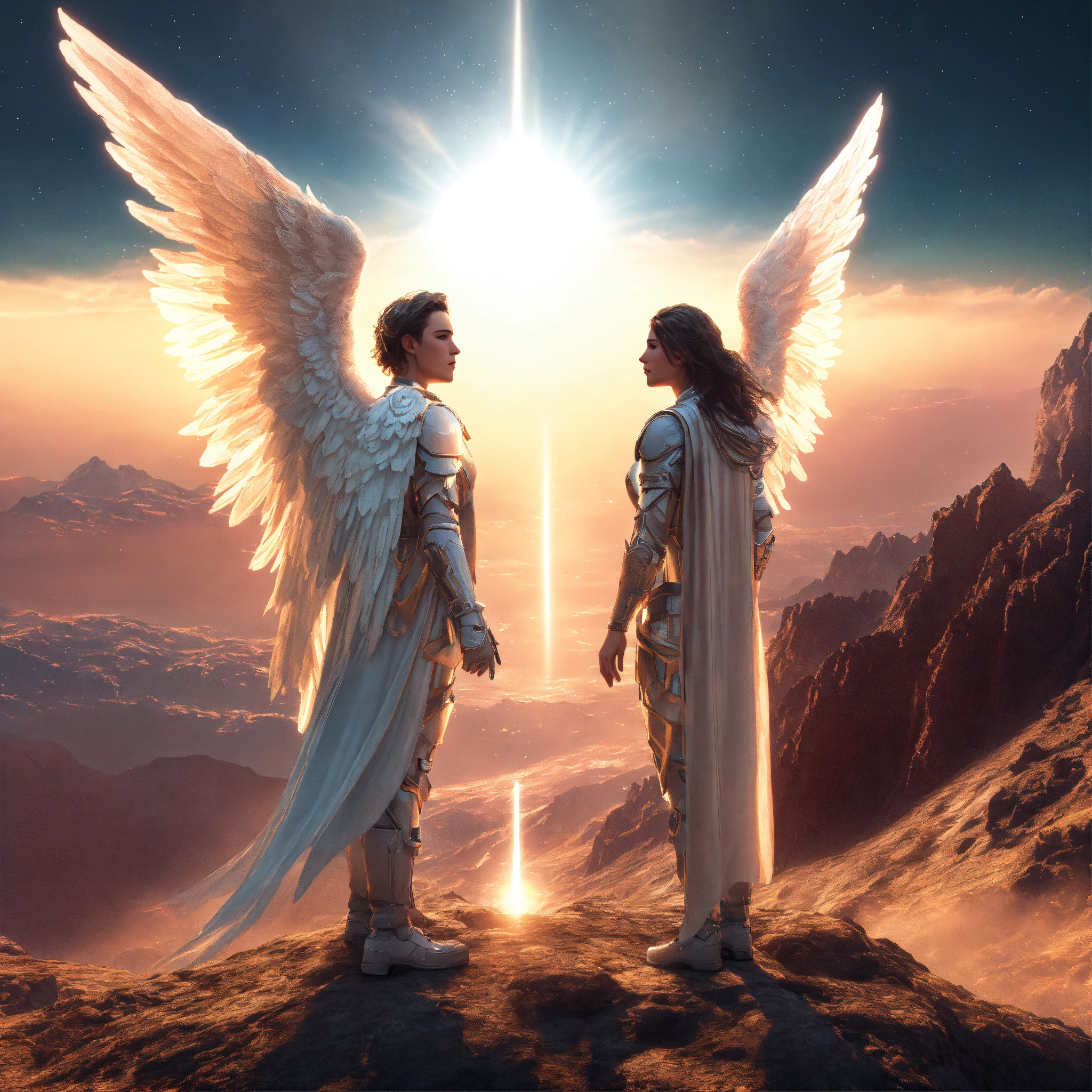 Lexica - Ethereal man angel and young ethereal woman angel, mountain ...