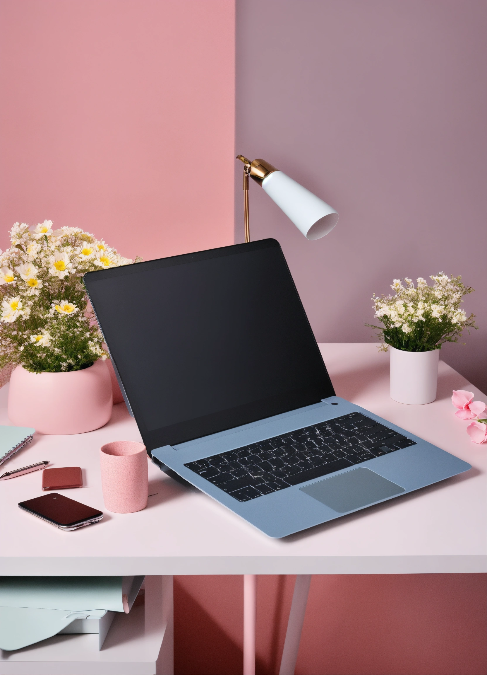 Lexica - Minimalist desk design with small details, stand flowers ...