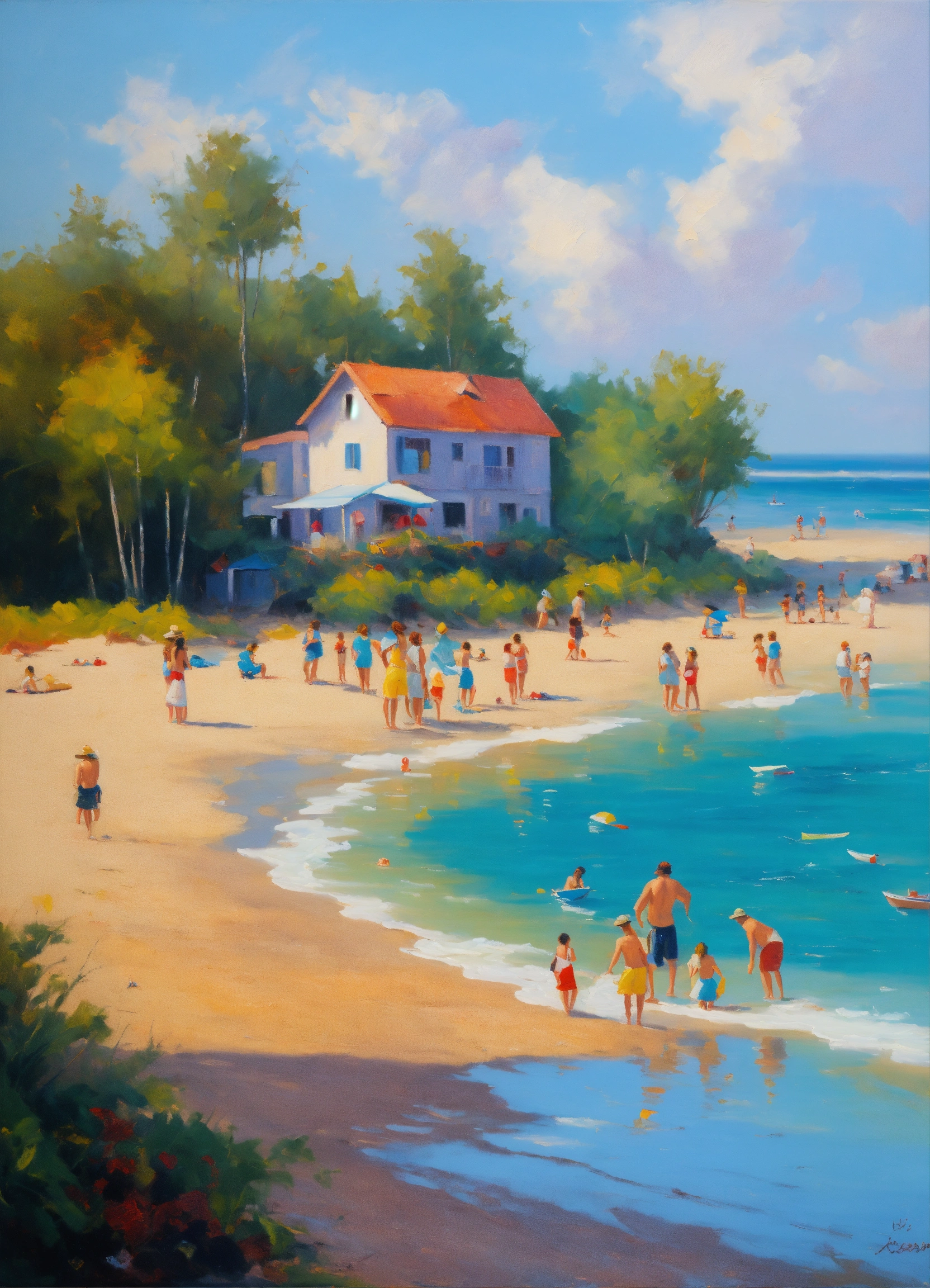 Lexica - People on a beach, there's a house on the beach, summer time ...