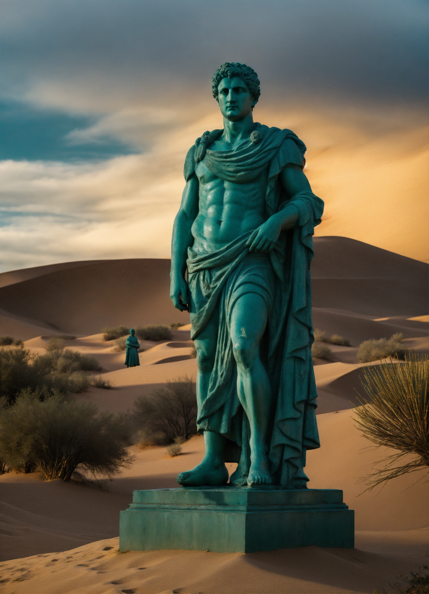 Lexica - A statue of Caesar among the desert dunes, moss, cold weather ...
