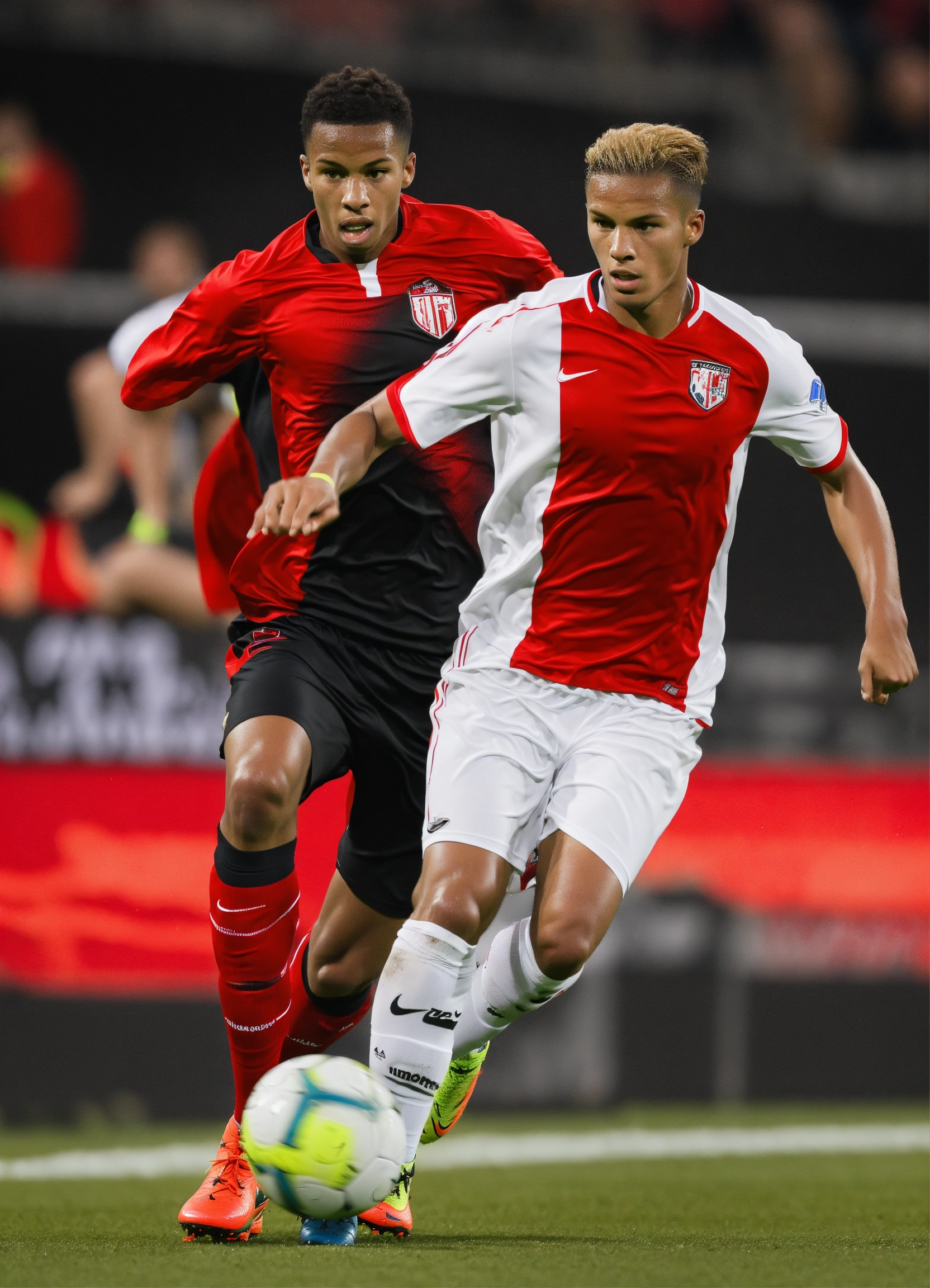 Lexica - Black and white soccer player vs red and white soccer player ...