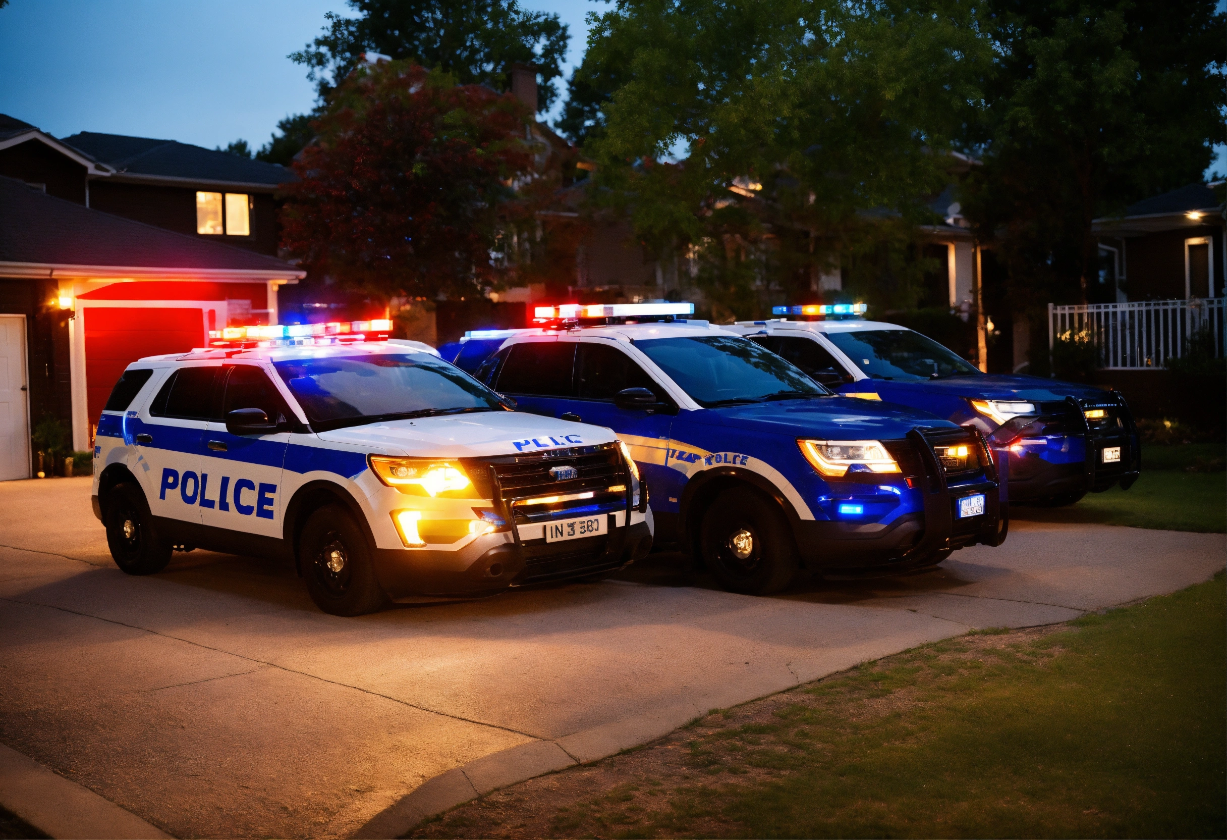 Lexica - 5 police cars outside a house all with lights on