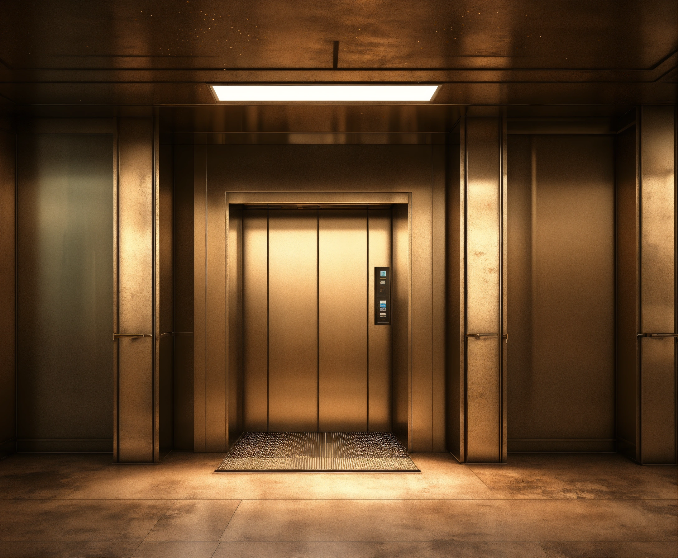 Lexica - Empty elevator, 3d render, flat composition, elevator interior, old elevator, dirty ...