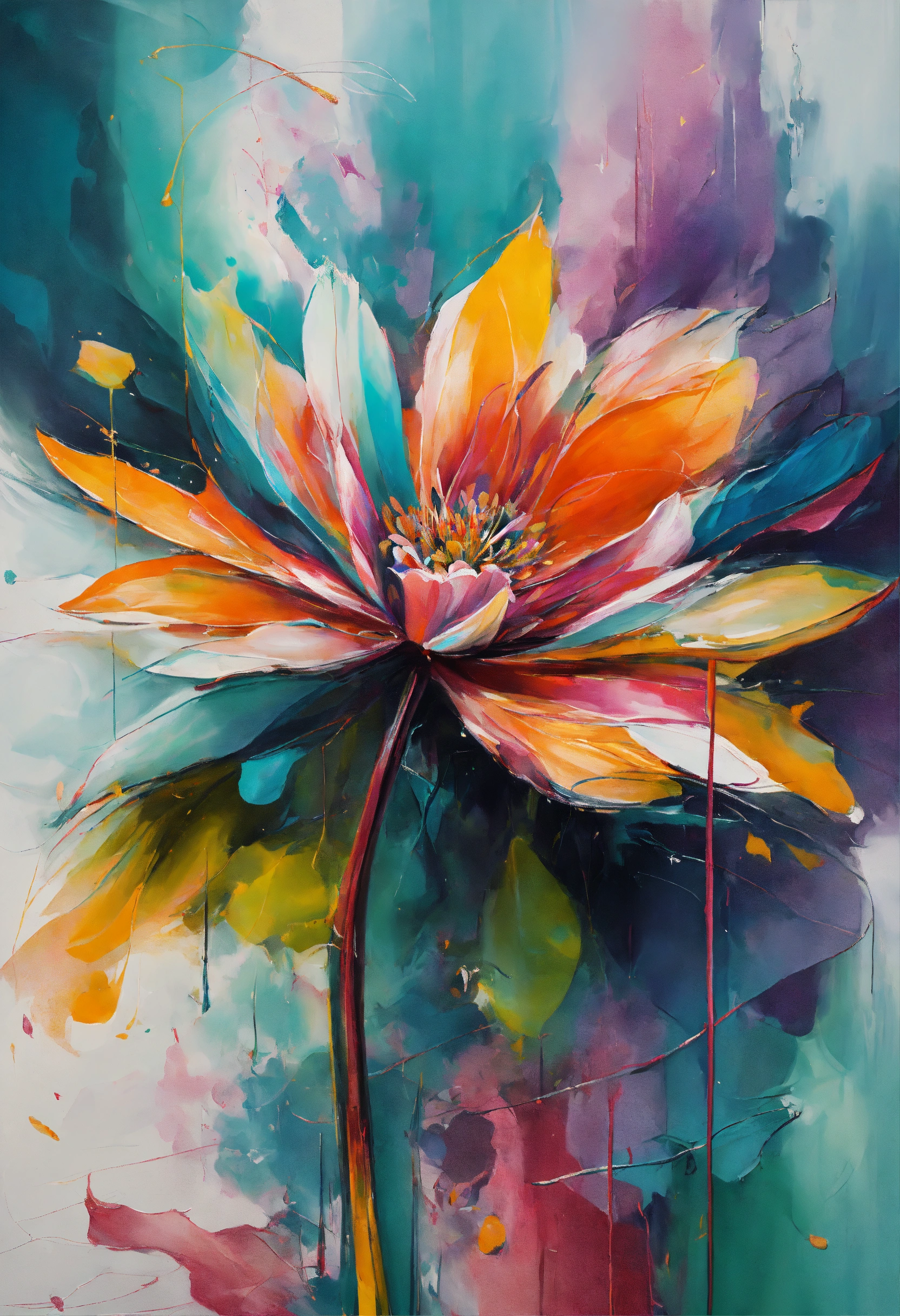 Lexica - An abstract painting of a flower on a white background ...