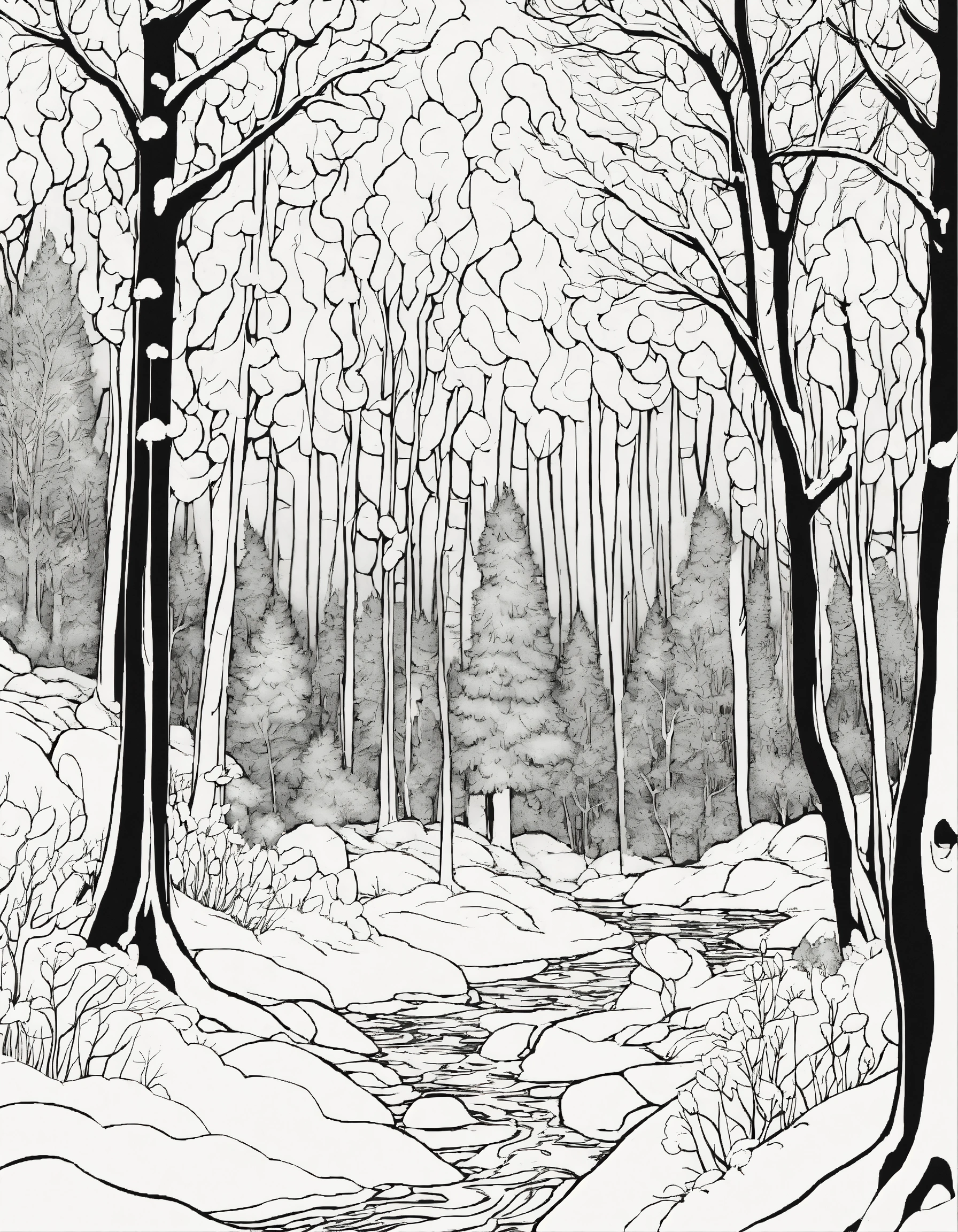 Lexica - Winter forest coloring page less details