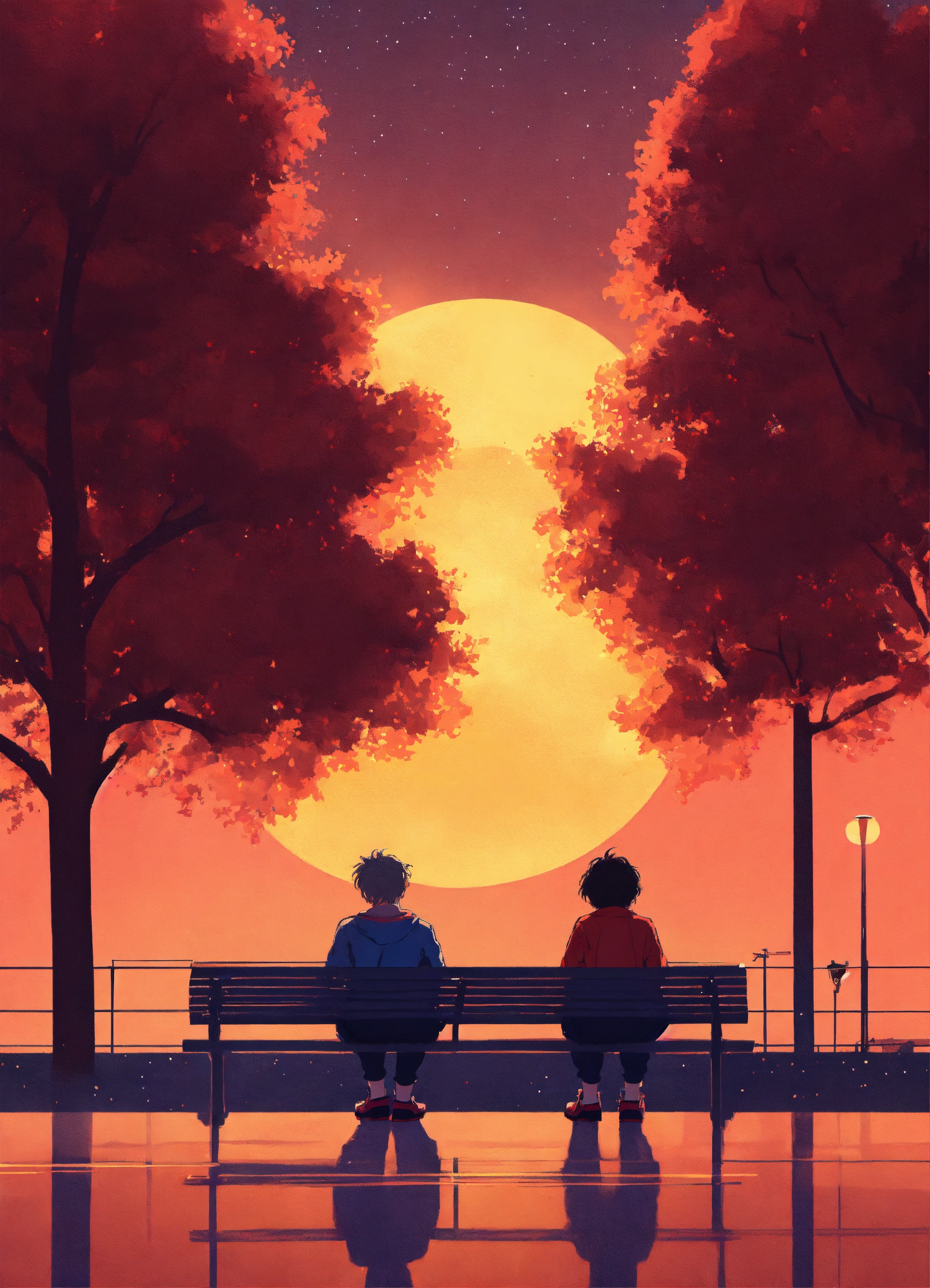 Lexica - Two friends sitting on a bench. sunshine and starlight cozy ...