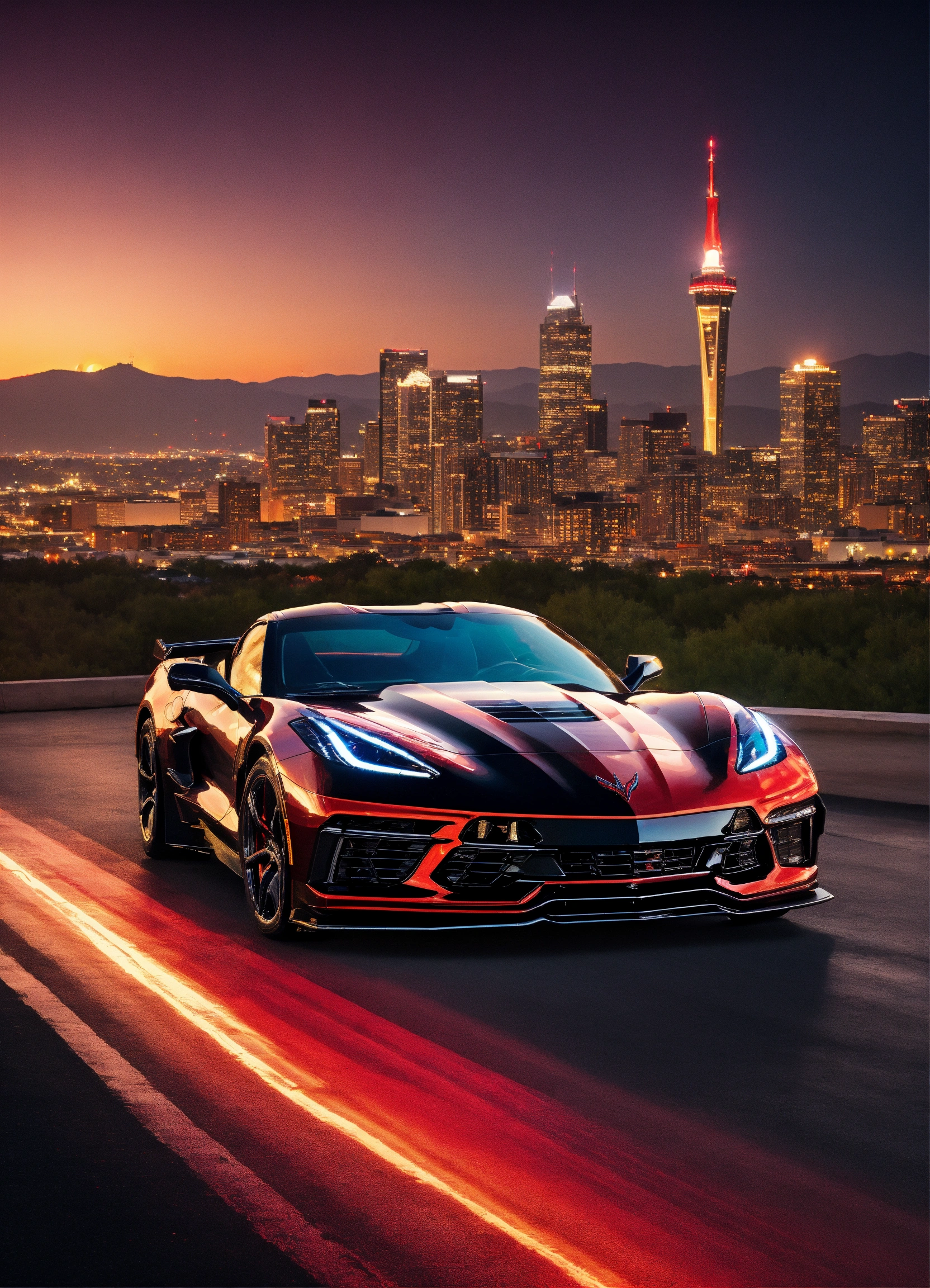 Lexica - 2023 corvette zo6 black and red with downtown background and ...