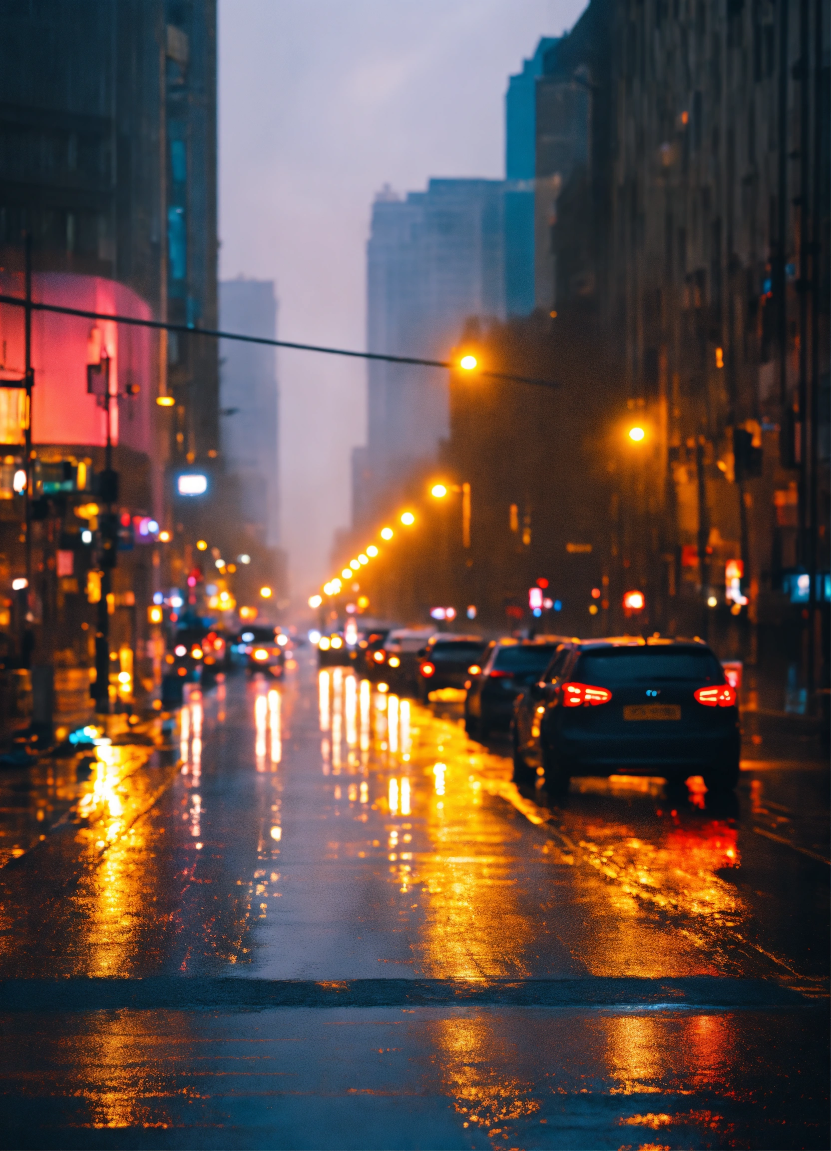 Lexica - Beautiful light city road raining abstract minimal daytime bright