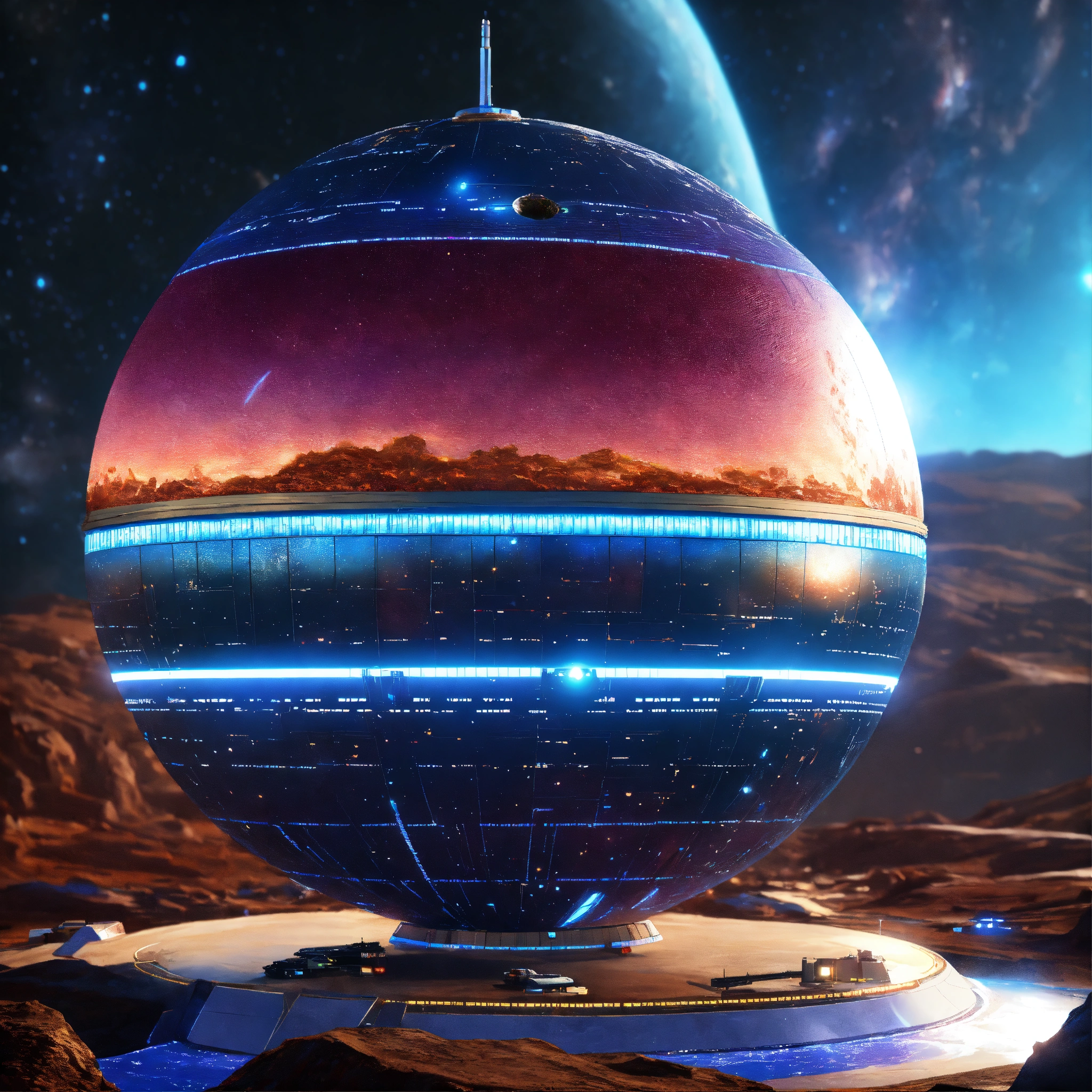 Lexica - Star cruiser docking on an artificial planet that looks like a ...