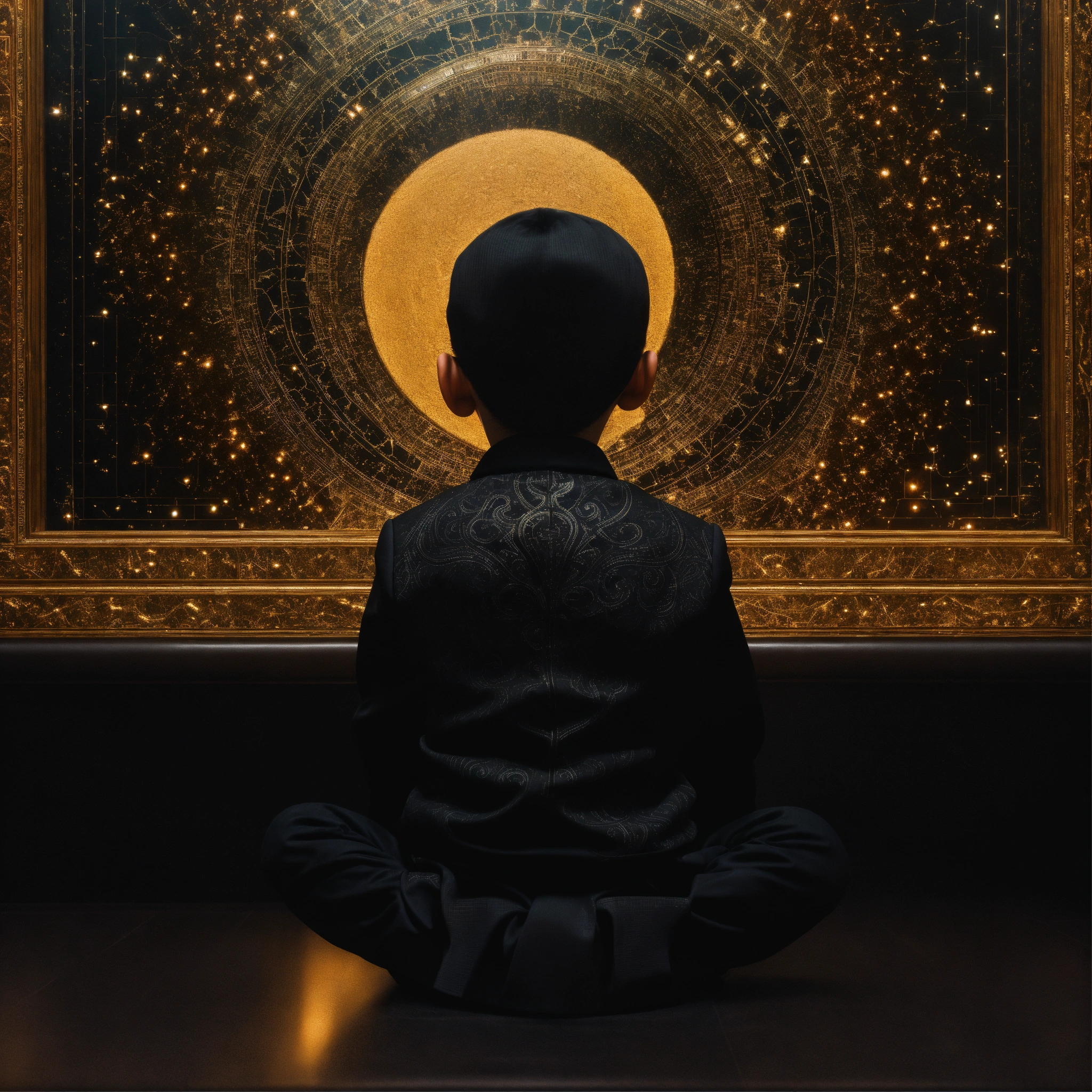 Lexica - A child wearing a stunning vantablack suit in the back of my ...