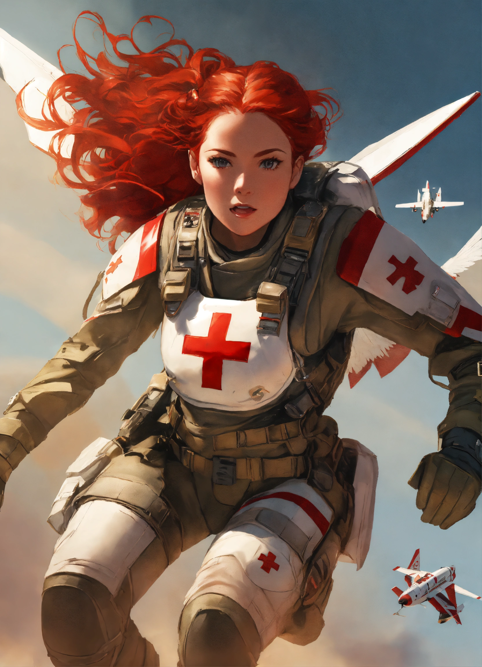 Lexica - Female red hair athletic wearing white metal fighter pilot ...