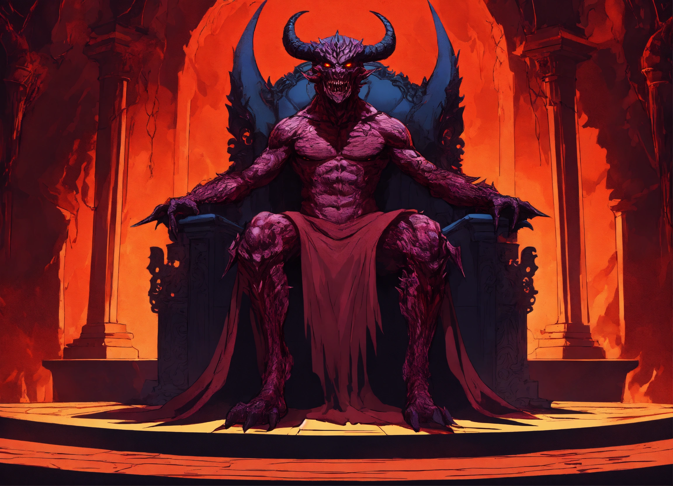 Lexica - Demon monster sitting on a throne, hellish background, digital ...