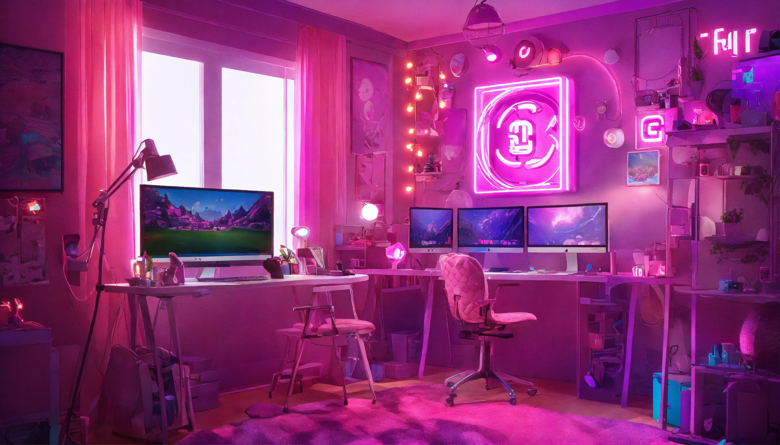 Lexica - Cute air-haired woman, streamer, gamer, streamer’s workplace ...