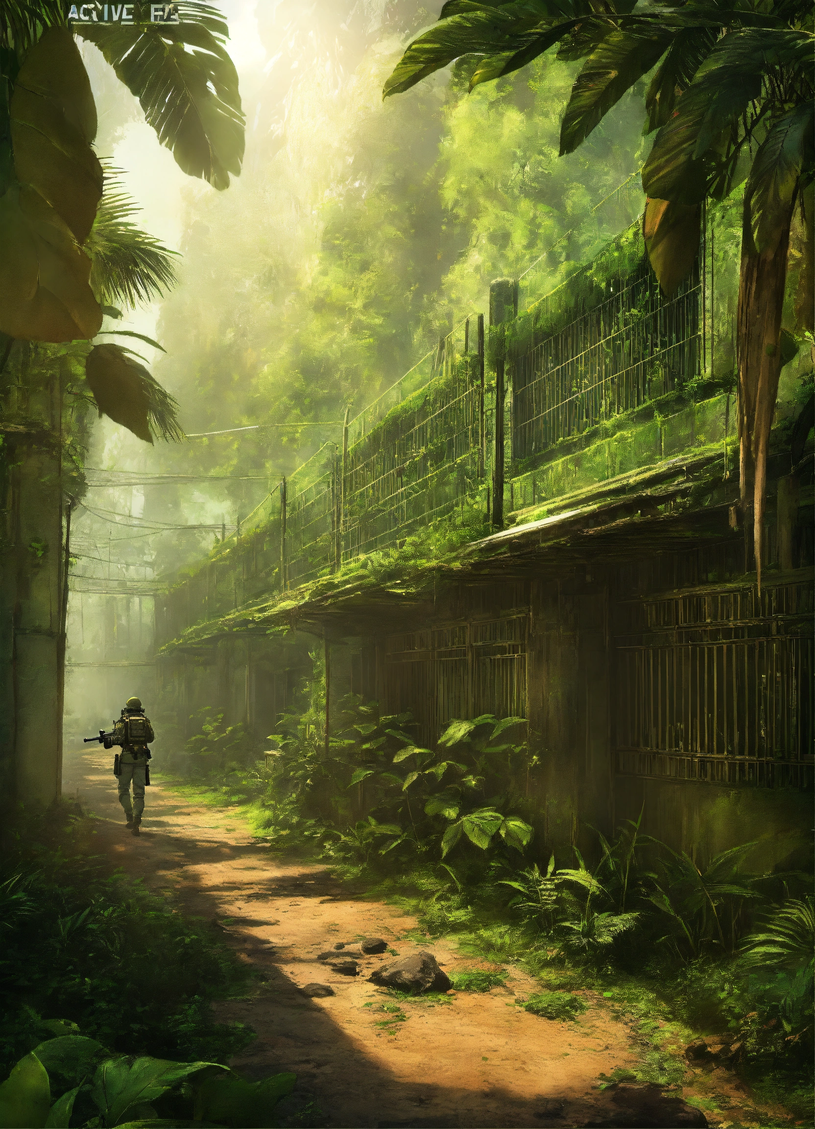 Lexica - Active sci fi military jungle compound, military fence, jungle ...