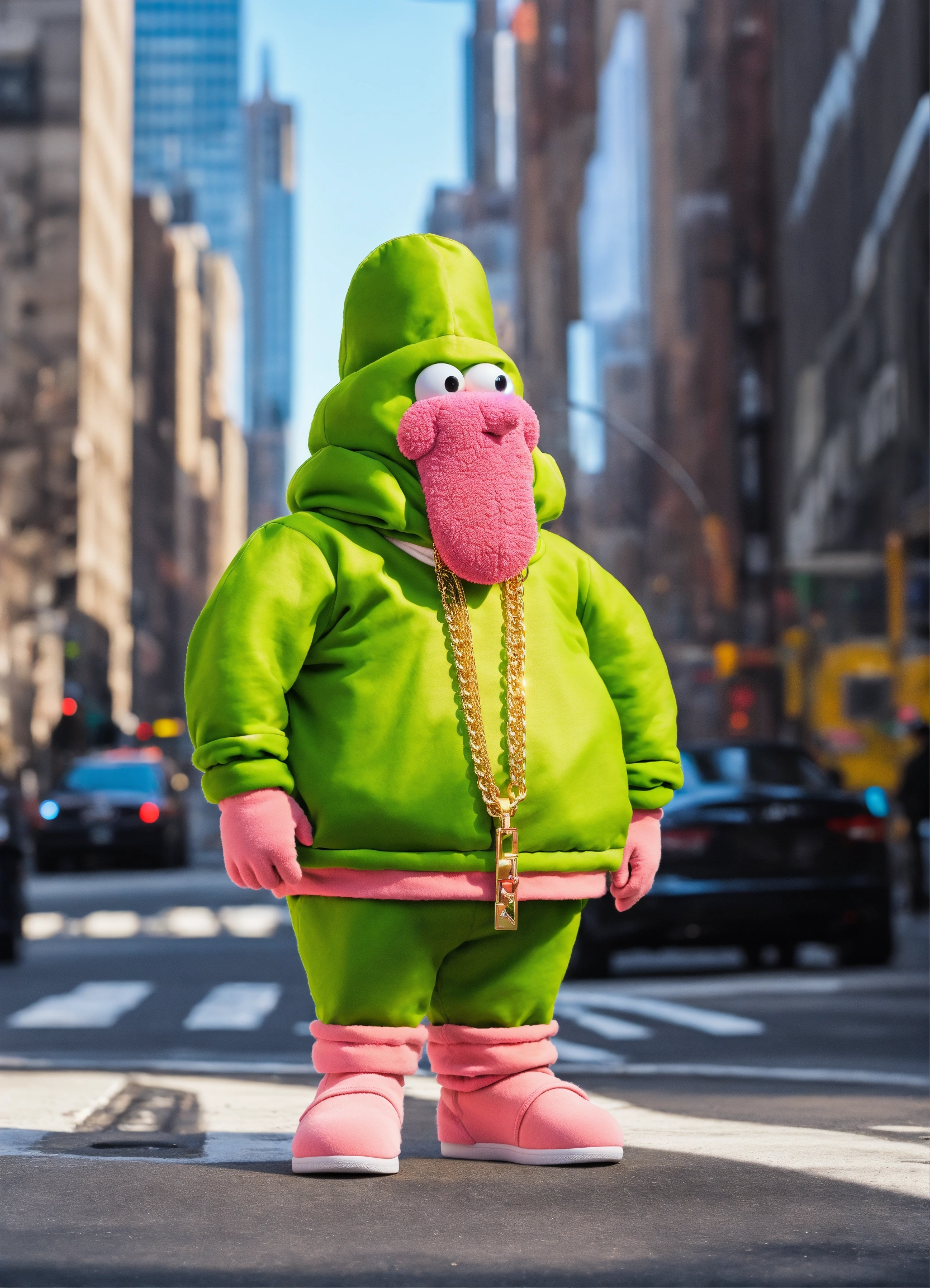 Lexica - Patrick star wearing a hoodie with a gold chain in the city of ...