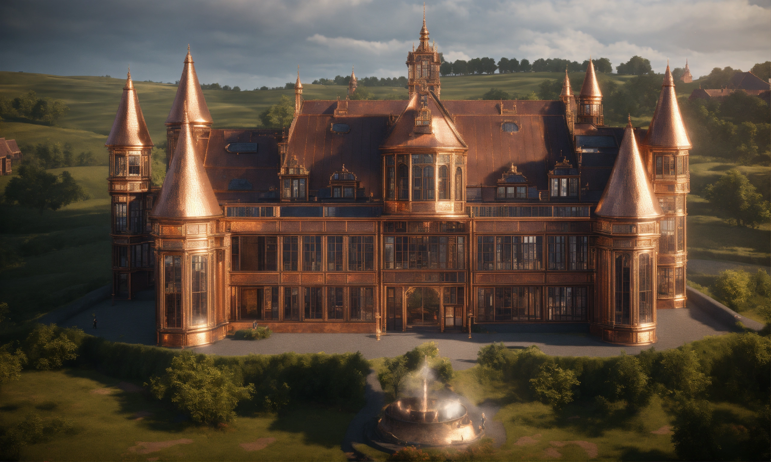 Lexica - Full image of a massive copper palace on a hill overlooking ...