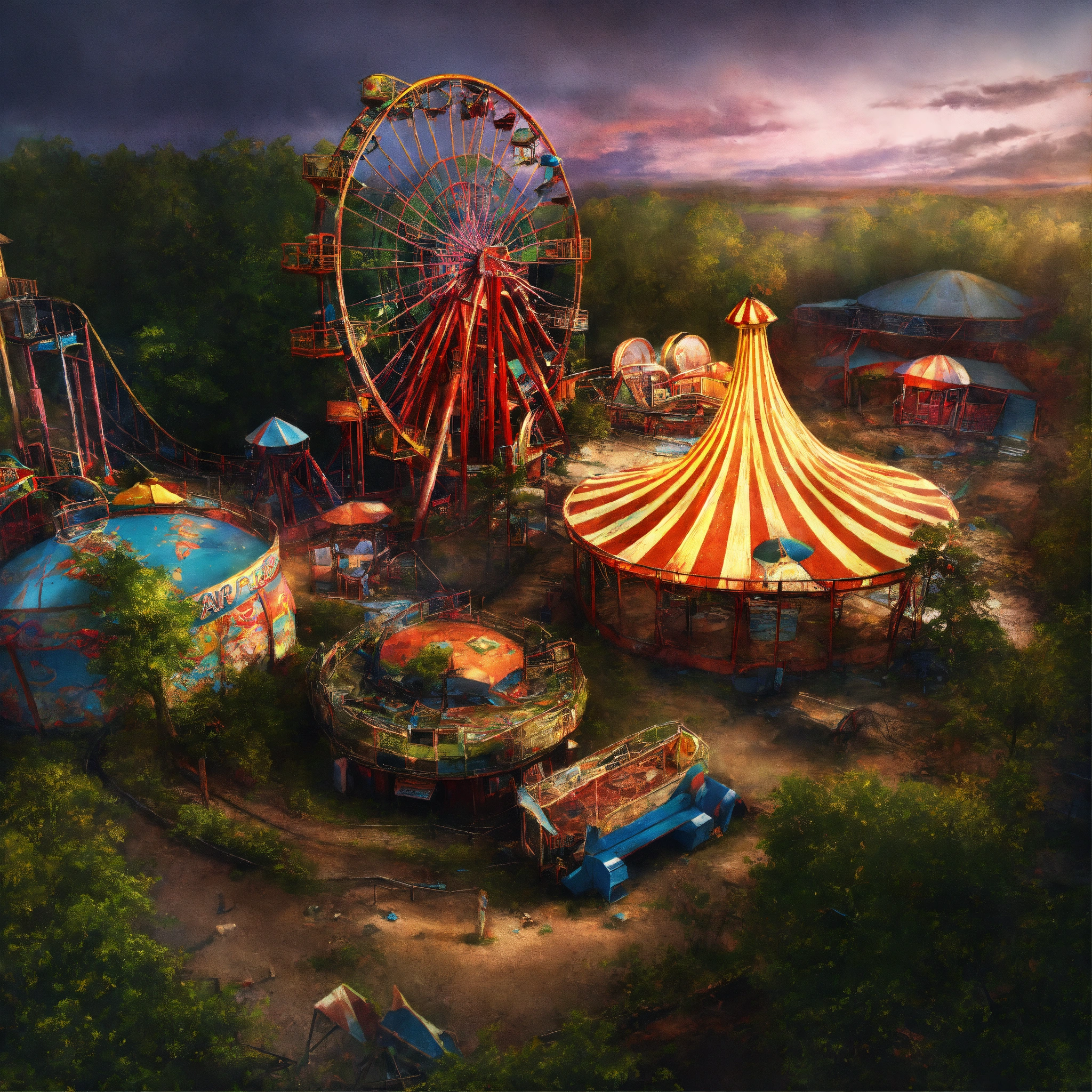 Lexica - Abandoned, apocalyptic amusement park_art, digital, chaotic ...