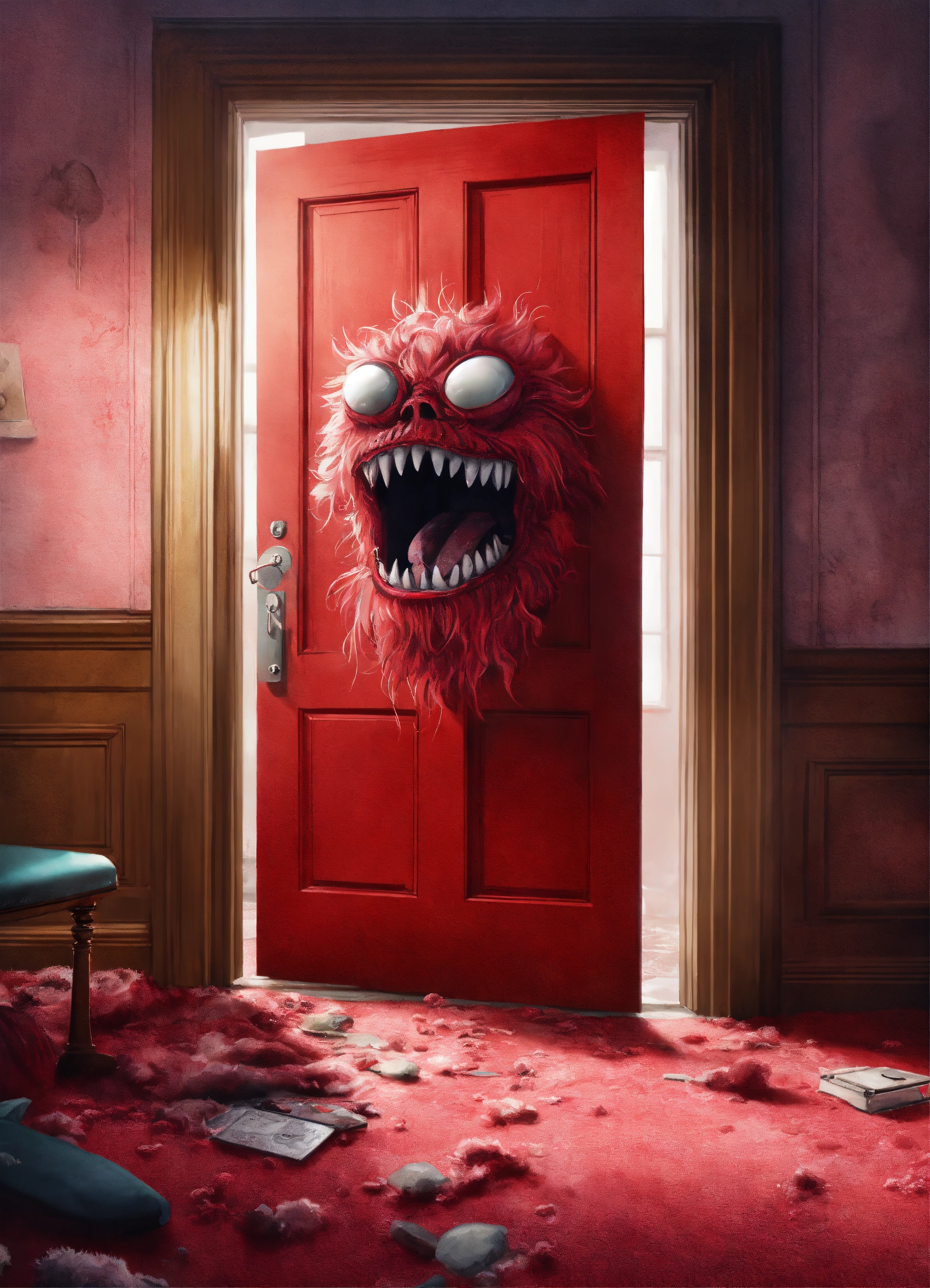 Lexica - An illustration that shows a monster coming out of a door, in ...