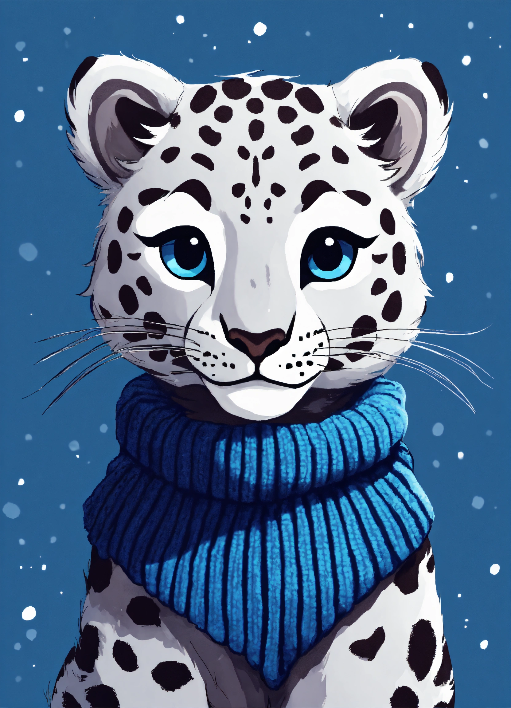 Lexica - Snow leopard in a blue sweater Cute 2d simple cartoon