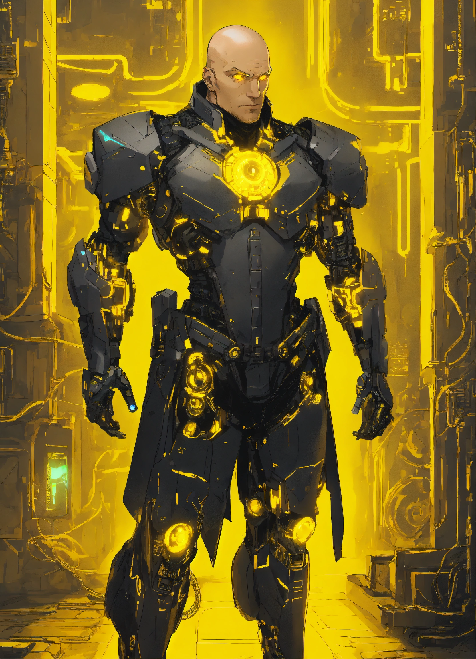 Lexica - Pale middle-aged bald muscular cyberpunk cyborg man with ...