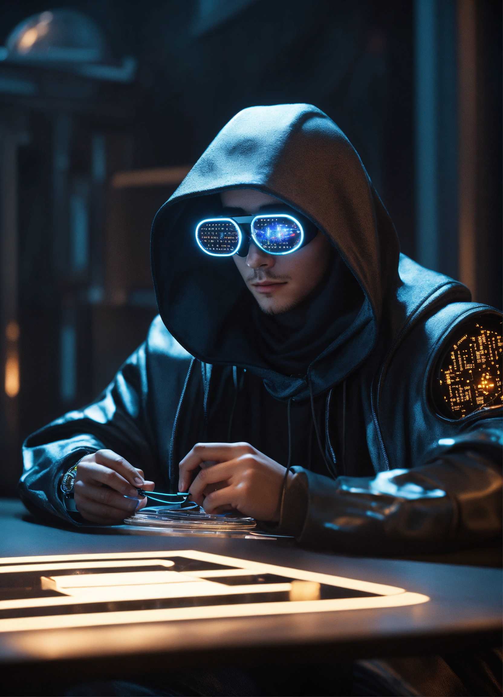 Lexica - Nerdy 25 year old male cyborg hacker wearing futuristic ...