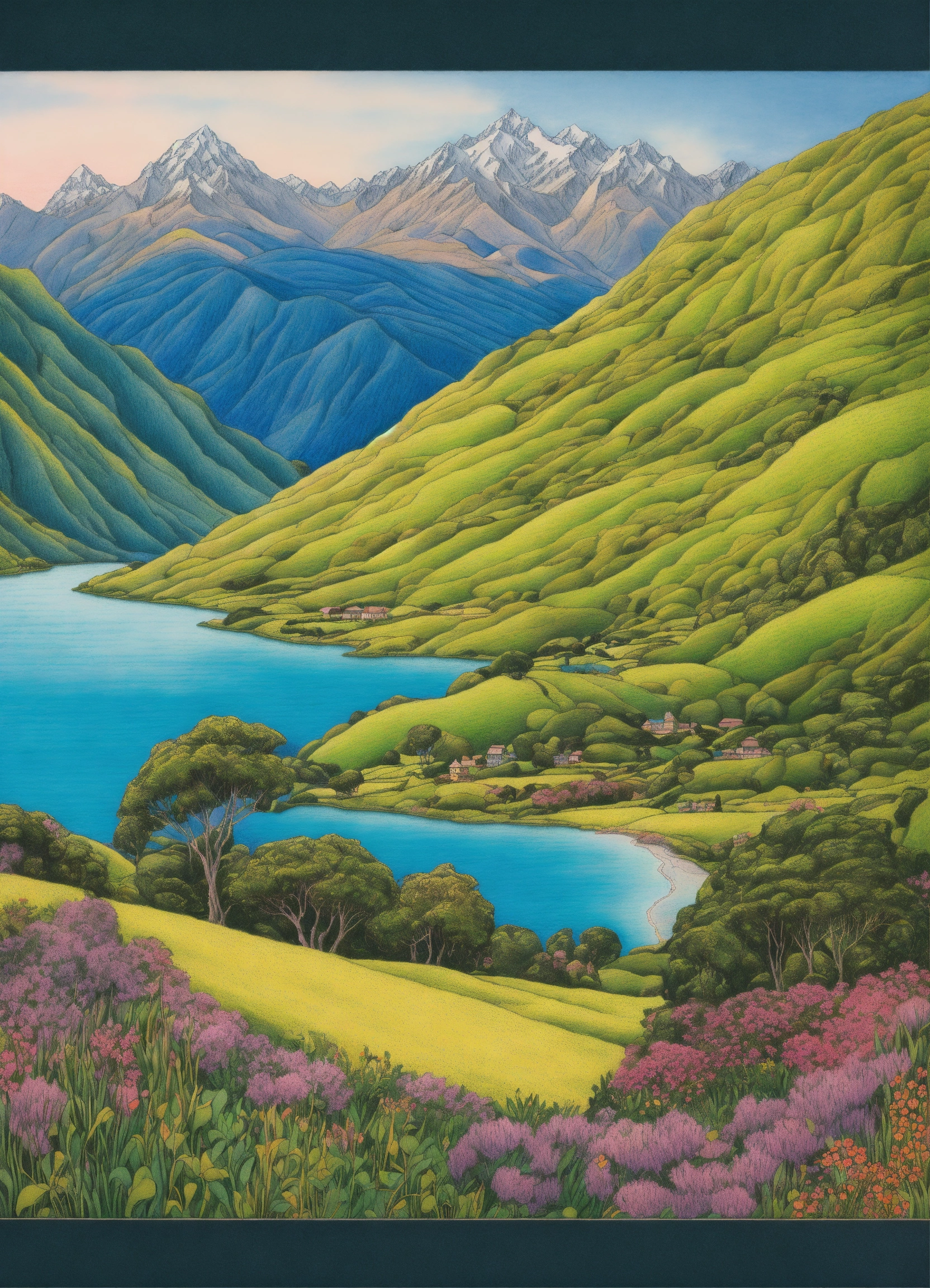 Lexica - Drawing the Southern Alps (New Zealand) in summer. Line ...