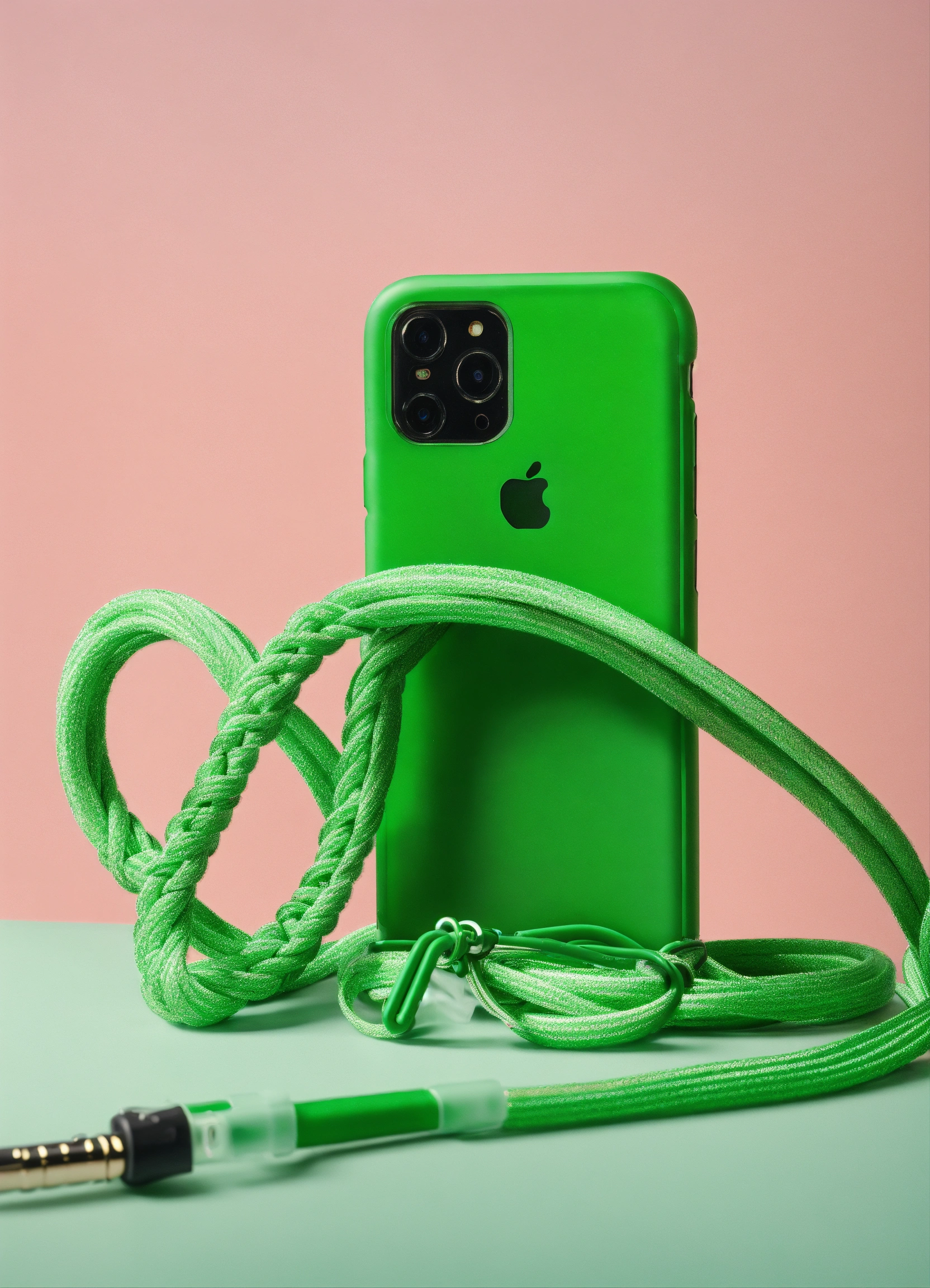 Lexica - Suspended secure green bungee cord in knot holding phone ...