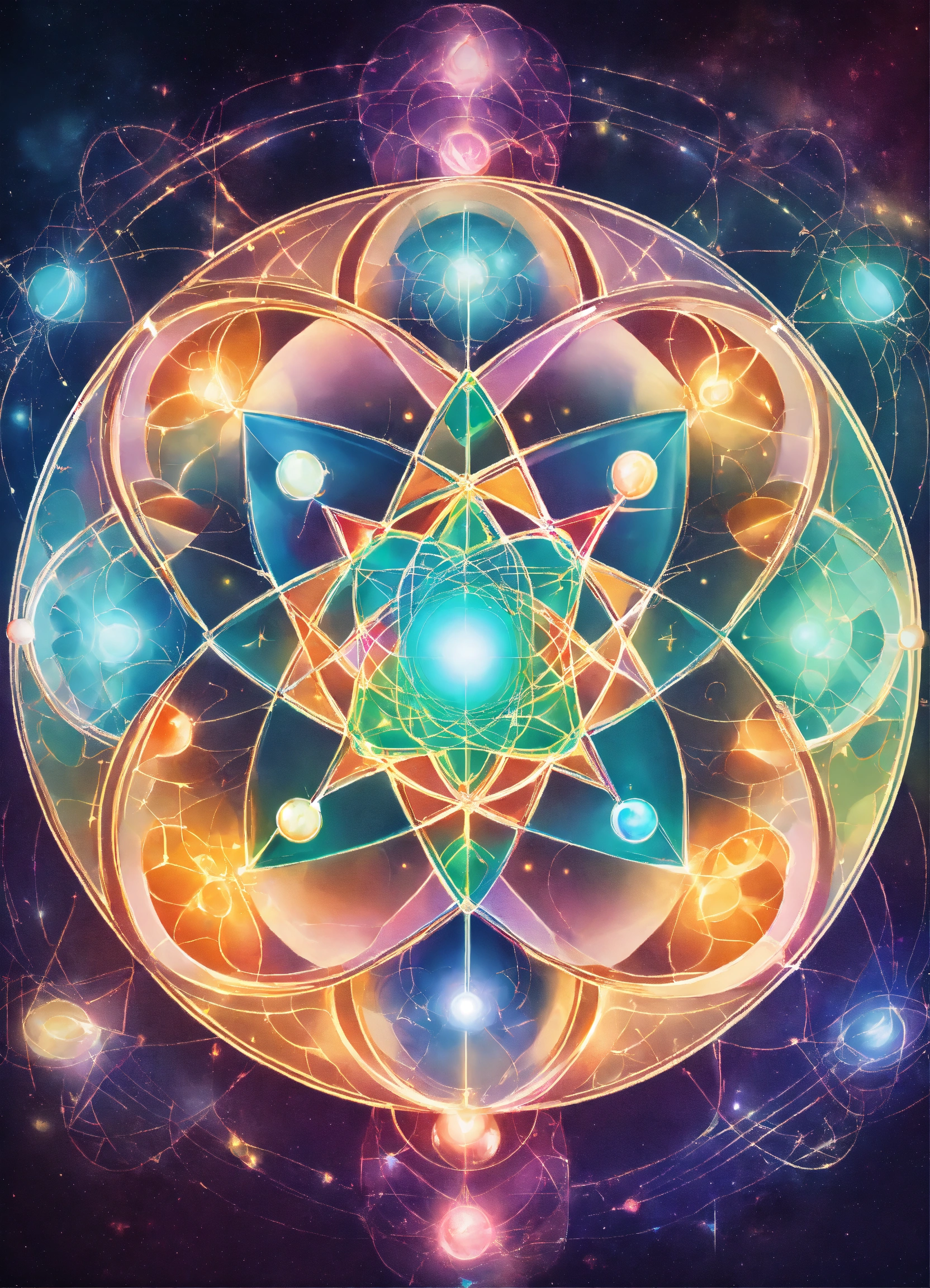 Lexica - A atom symbole, connected to other universe, pastel colors ...