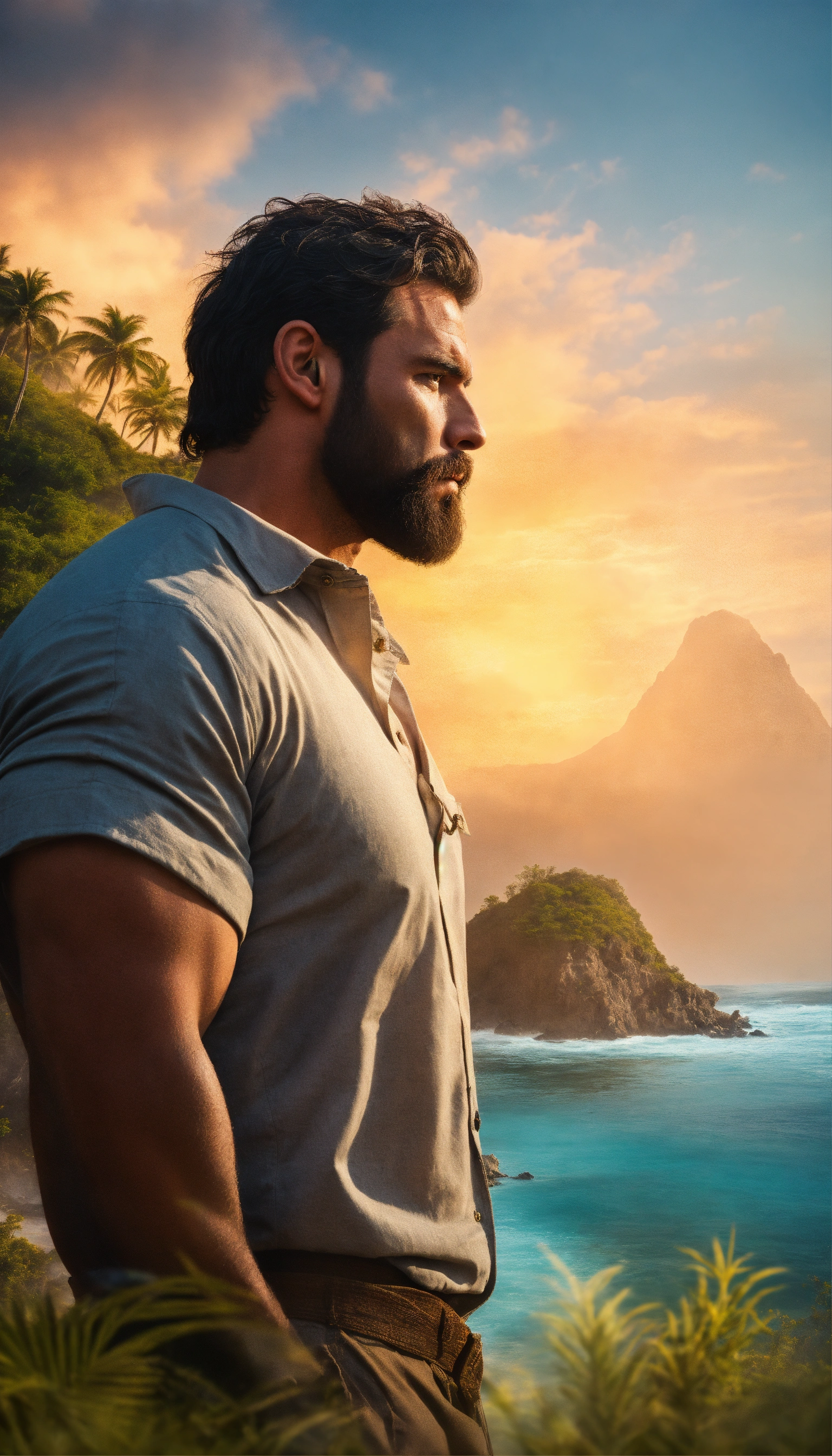 Lexica - Design a compelling image, rugged and strong man from behind ...