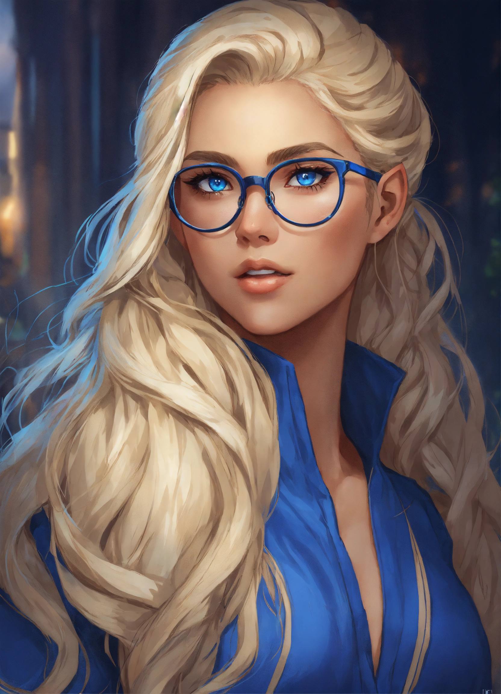 Lexica - A Female half elf with very tanned skin, wearing glasses with ...